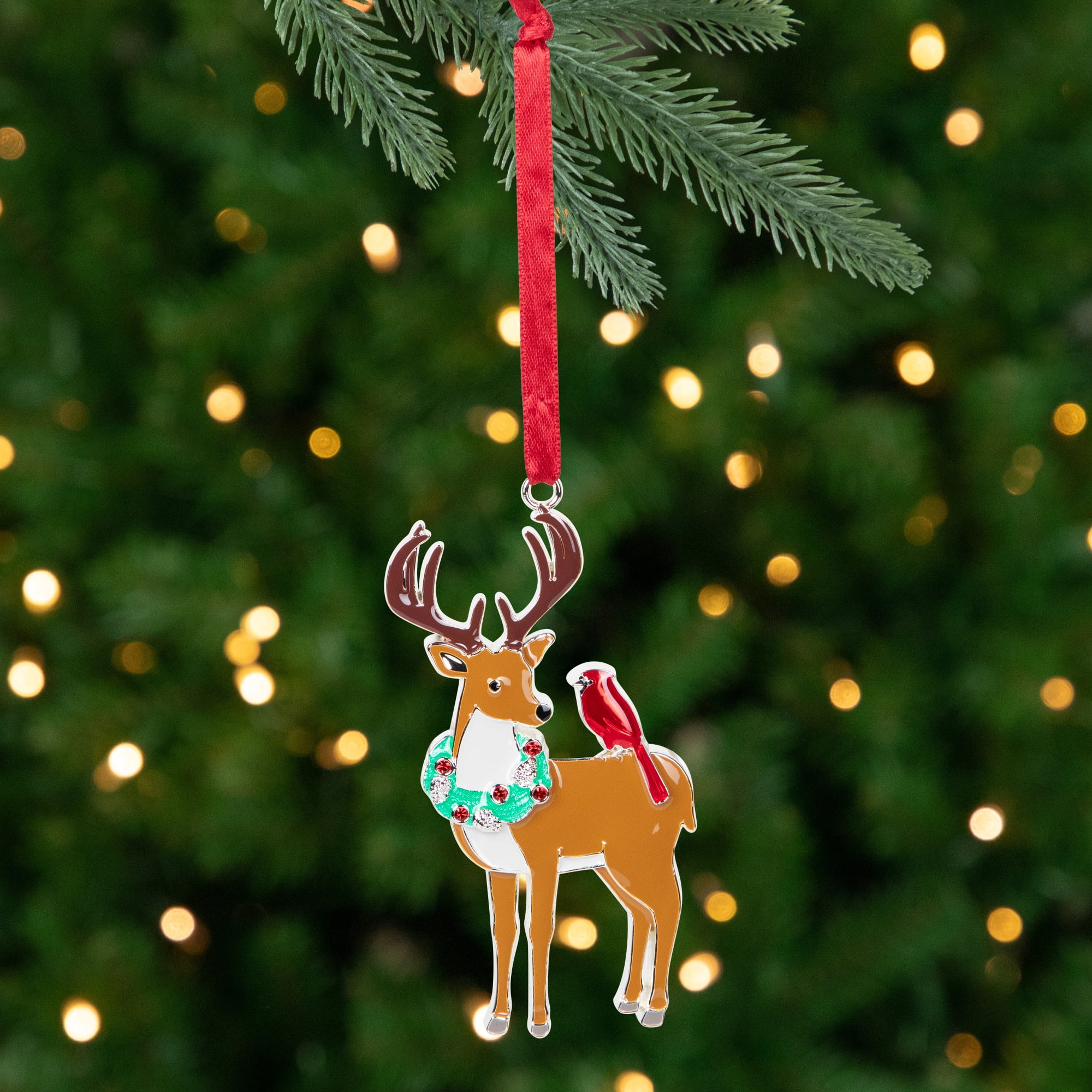 Reindeer with Cardinal and Wreath Christmas Ornament - 4" - Walmart.com