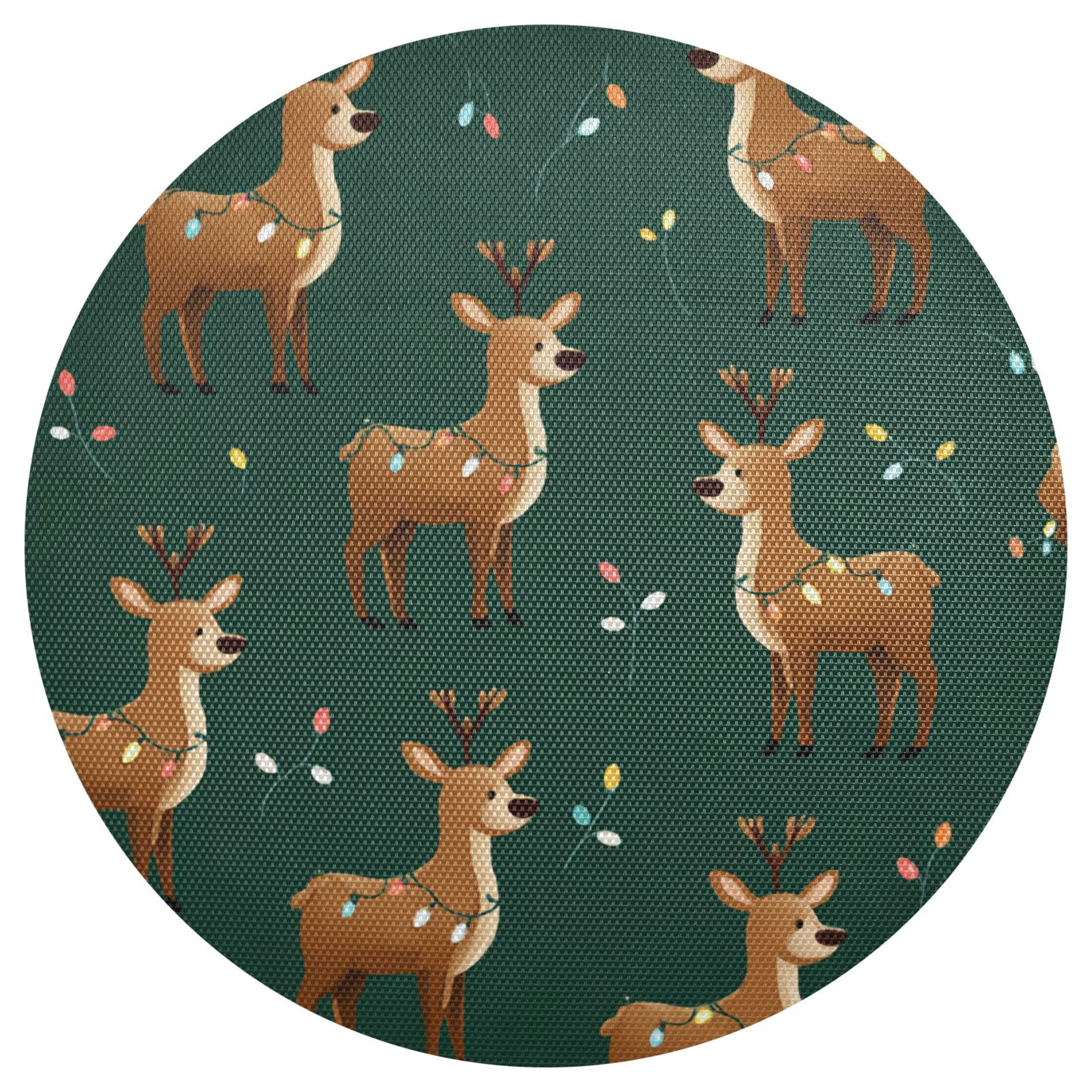 Reindeer with Colorful Lights and Leaves Christmas PVC Round Grid ...