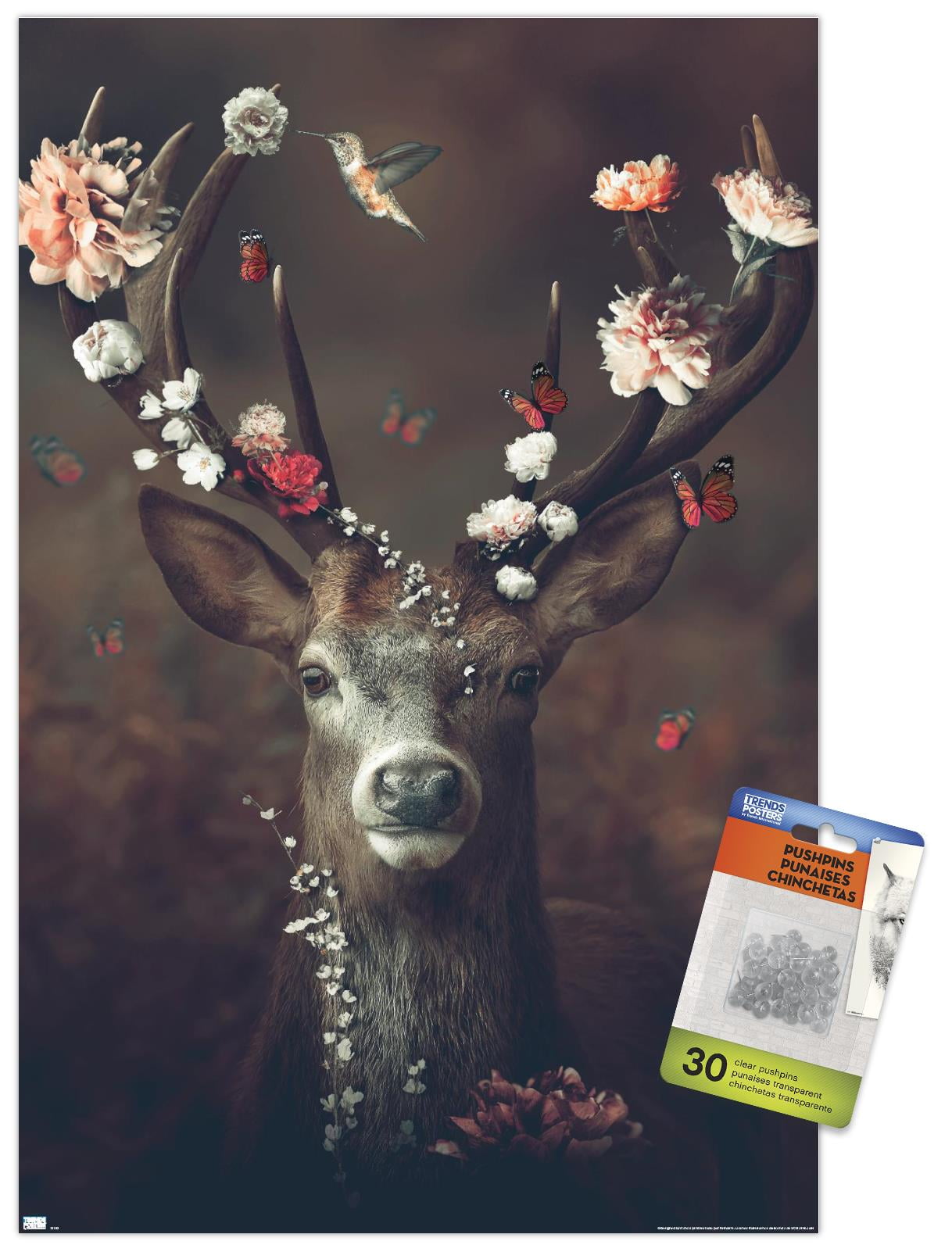 Reinders - Fauna Flora Deer Wall Poster with Push Pins, 14.725" x 22. ...
