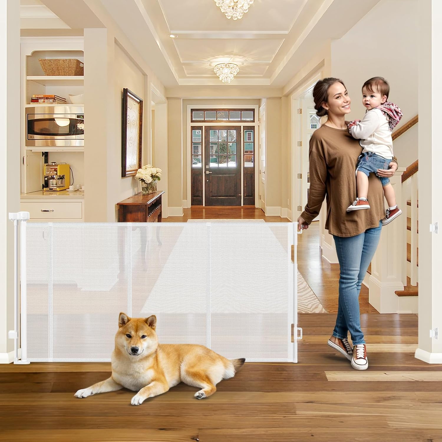 Reinforced 100 Inch Retractable Baby Gates for Doorways Extra Wide Baby ...