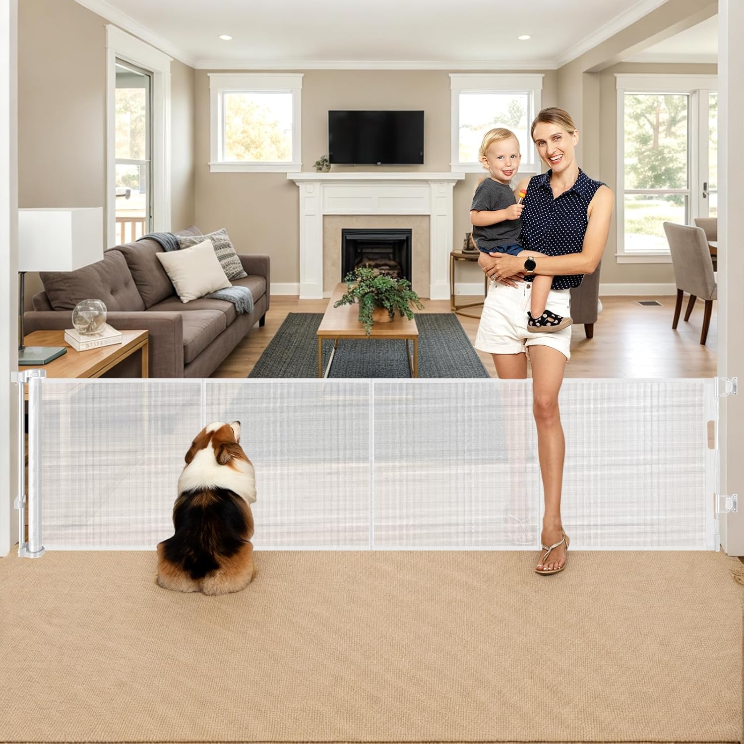 Reinforced 28 Inch Tall Retractable Baby Gates for Dogs - Easy Step ...