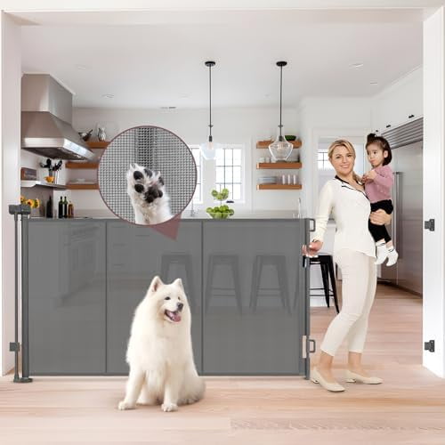 Reinforced 41 Inch Extra Tall Pet Gate, 80 Inch Extra Wide, Retractable ...