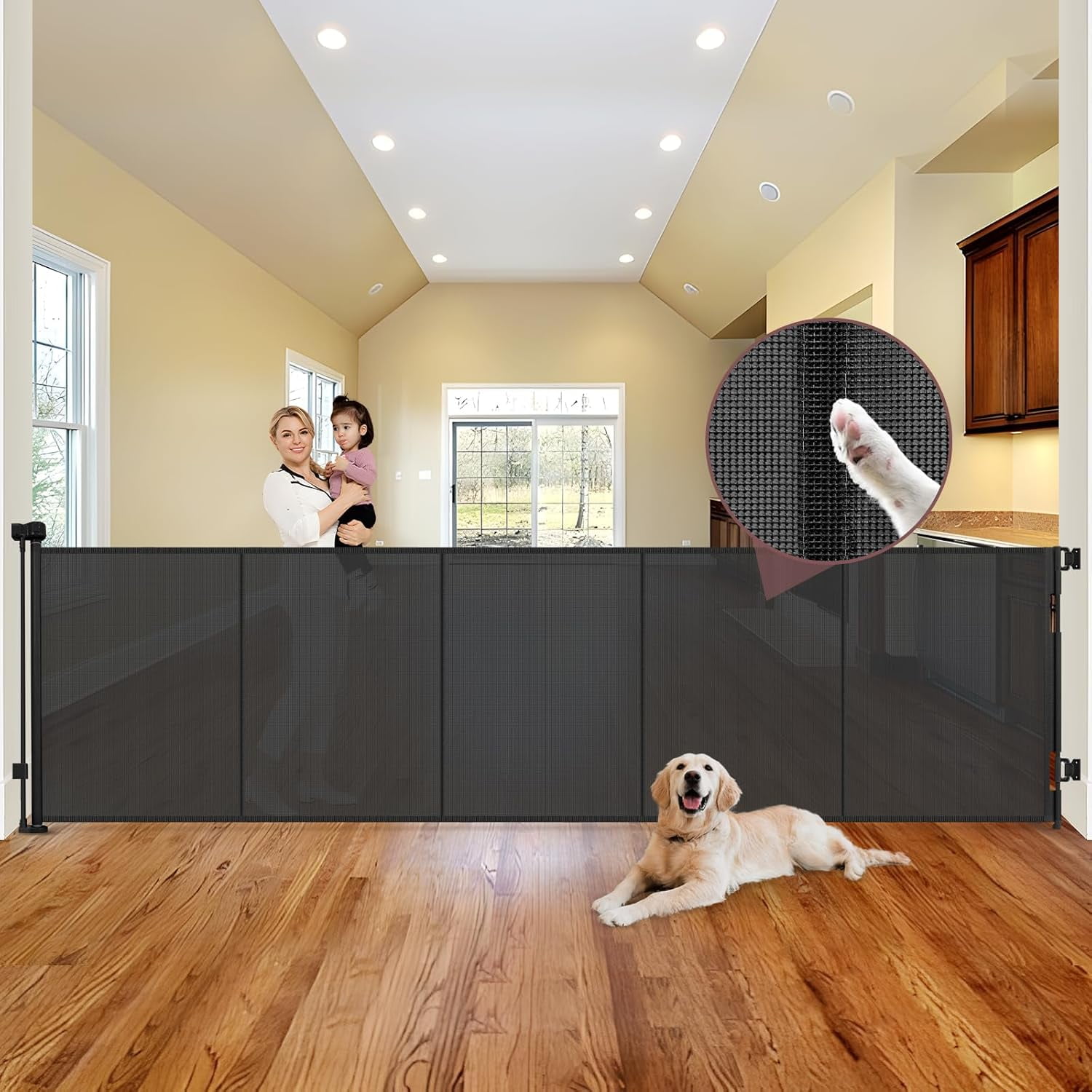 Reinforced 41" Tall × 120" Extra Wide Retractable Baby Gate with ...