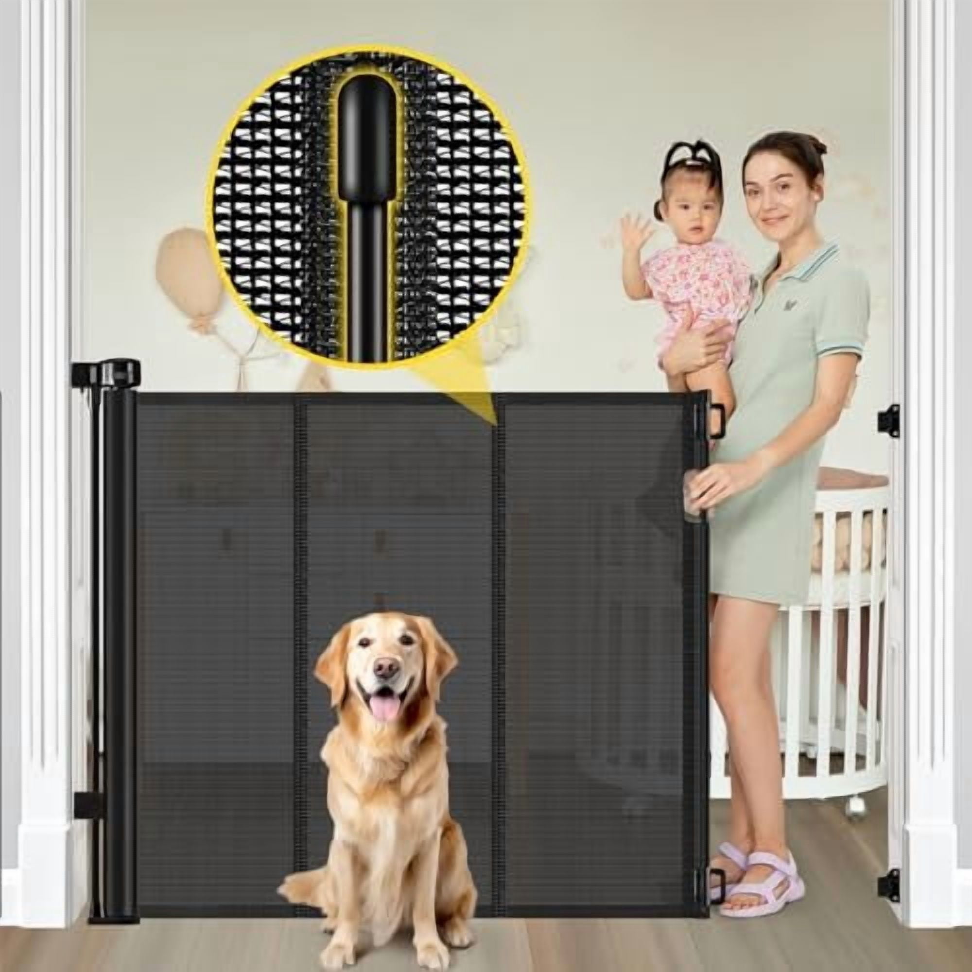 Reinforced 42" Extra Tall Retractable Gates with Rods, Extends up to 60 ...