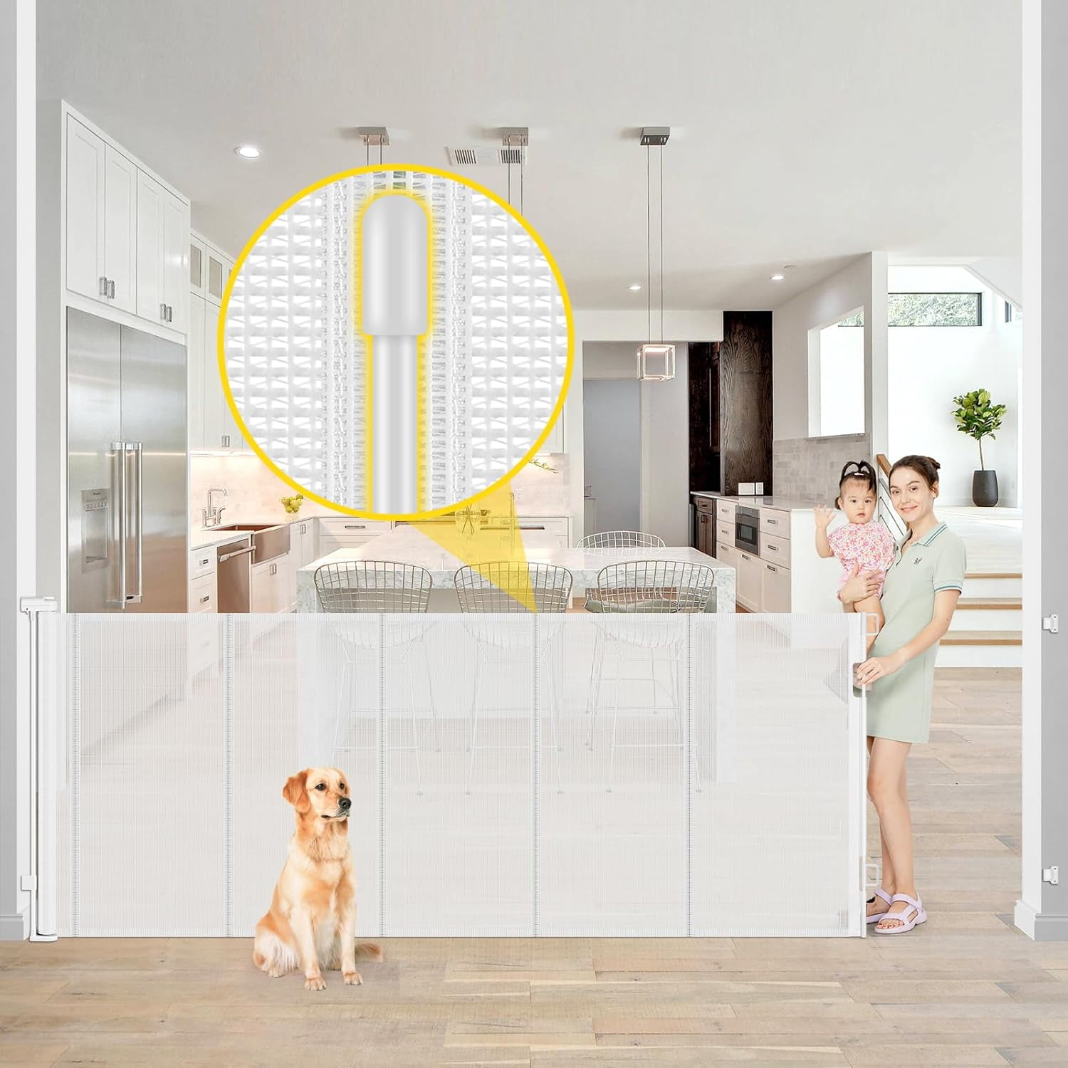 Reinforced 42 Extra Tall X 80 Wide Retractable Baby Gates with Rods To ...
