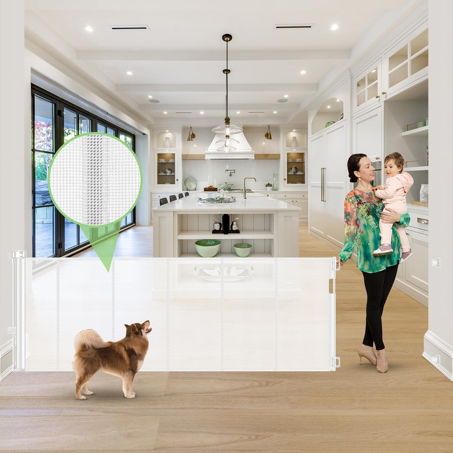 Reinforced 60" Wide Retractable Baby Gate with Reinforced Rods, 5 ft ...