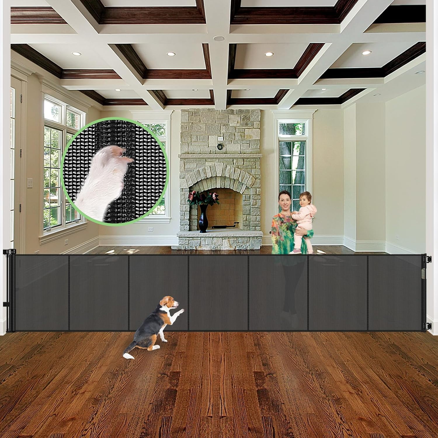 Reinforced 60" Wide Retractable Baby Gate with Reinforced Rods, 5 ft ...