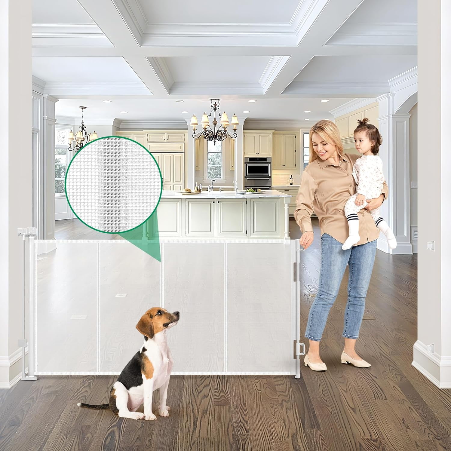 Reinforced 85 Inch Wide Retractable Dog Gate Extra Long Baby Gate with ...