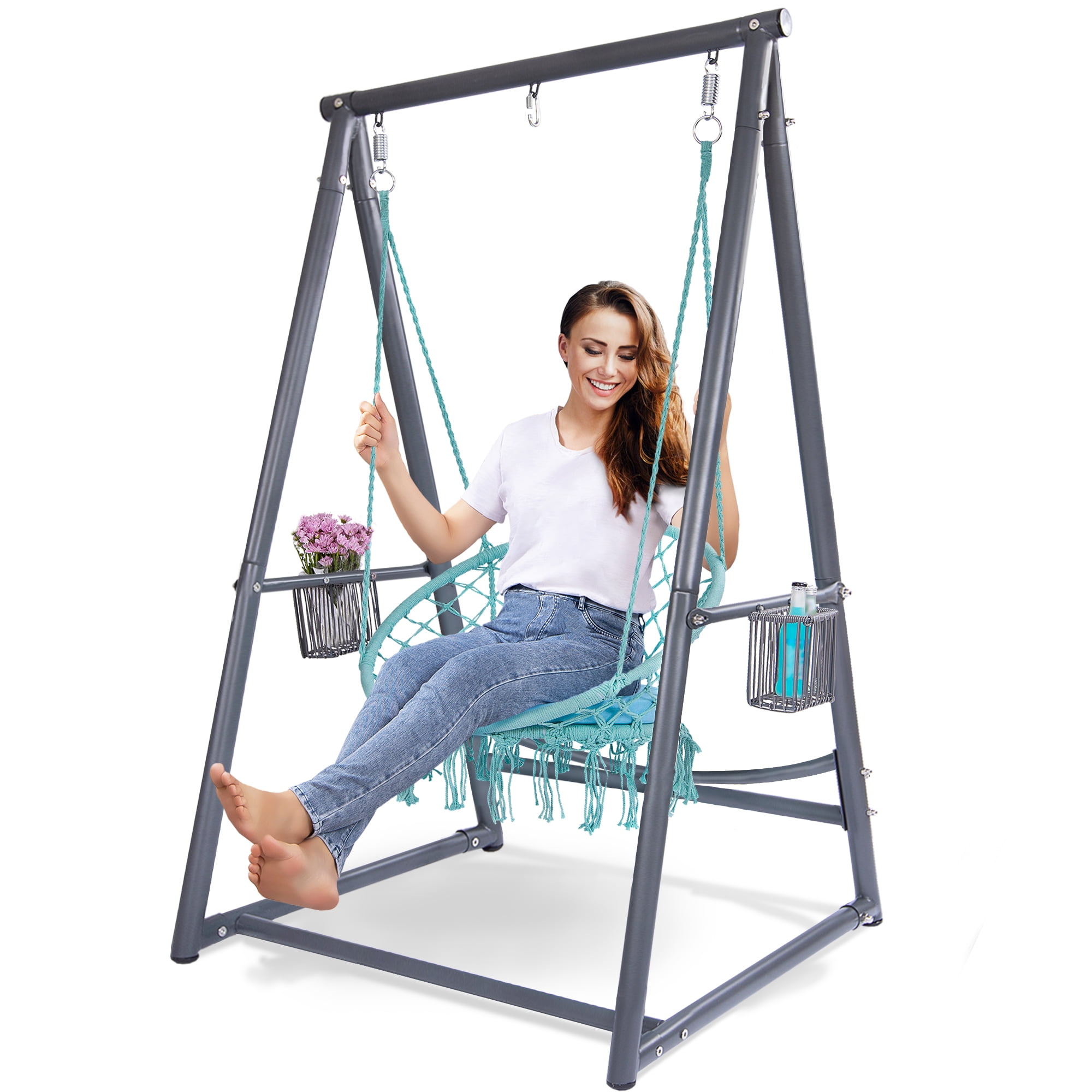 Reinforced Base & Triangular Structure Hammock Stand with 2 Storage ...