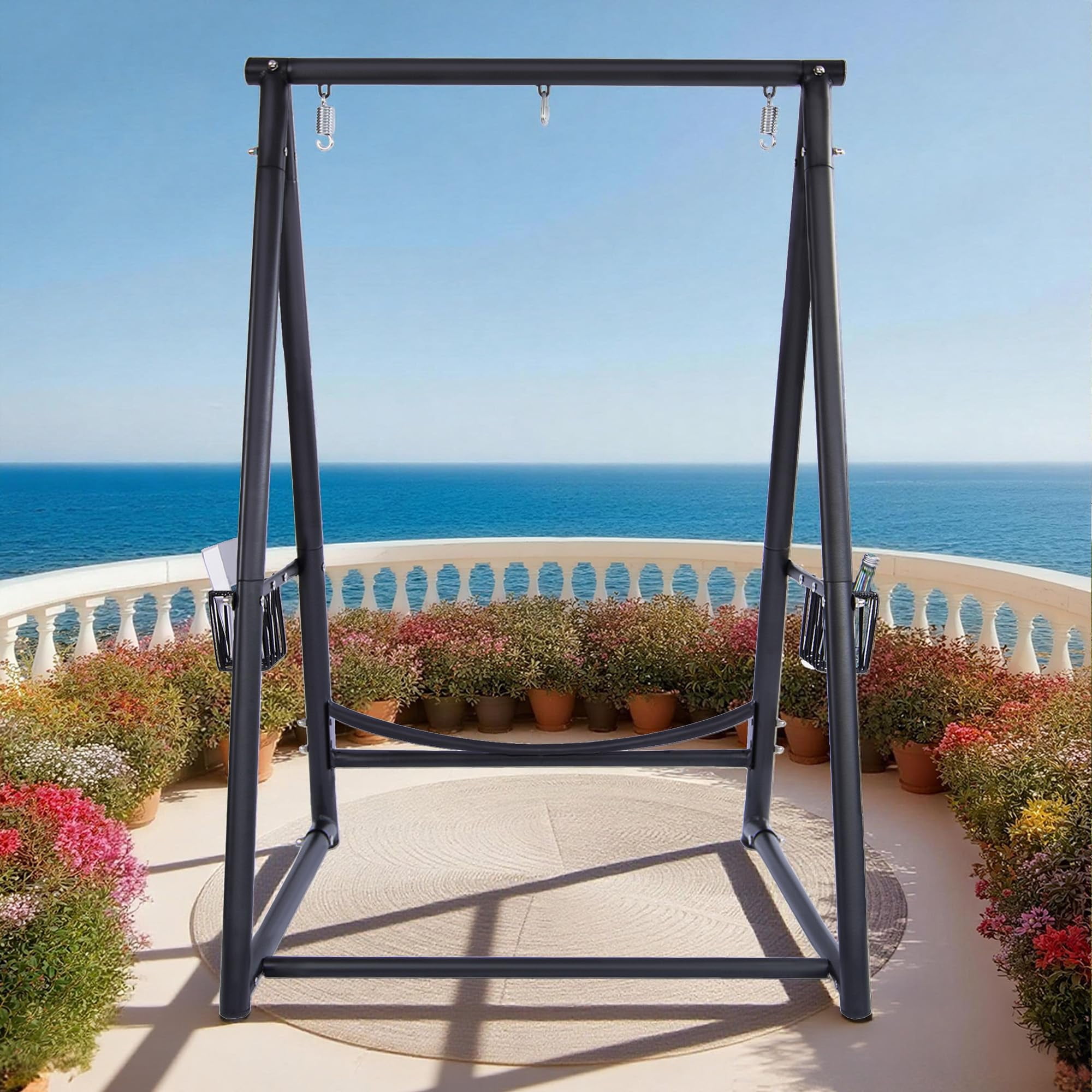 Reinforced Base & Triangular Structure Hammock Stand with 2 Storage ...