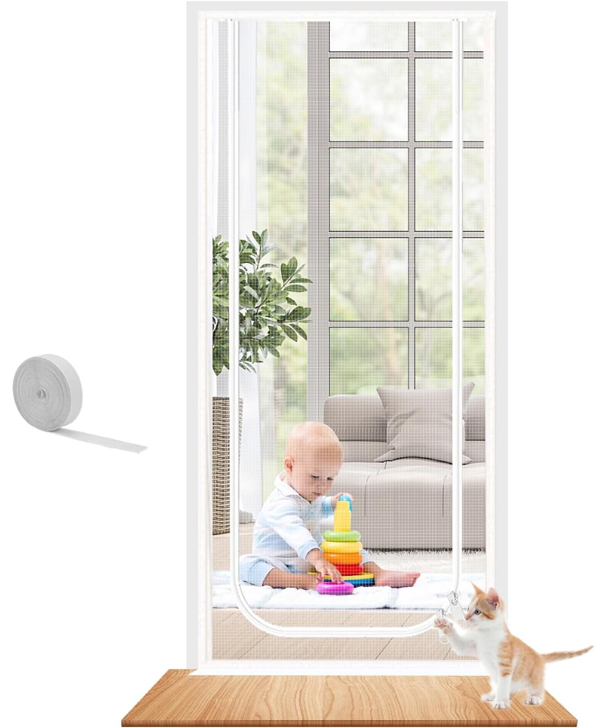 Reinforced Cat Screen Door, 32”X82” Cat Resistant Scratch Proof Mesh ...