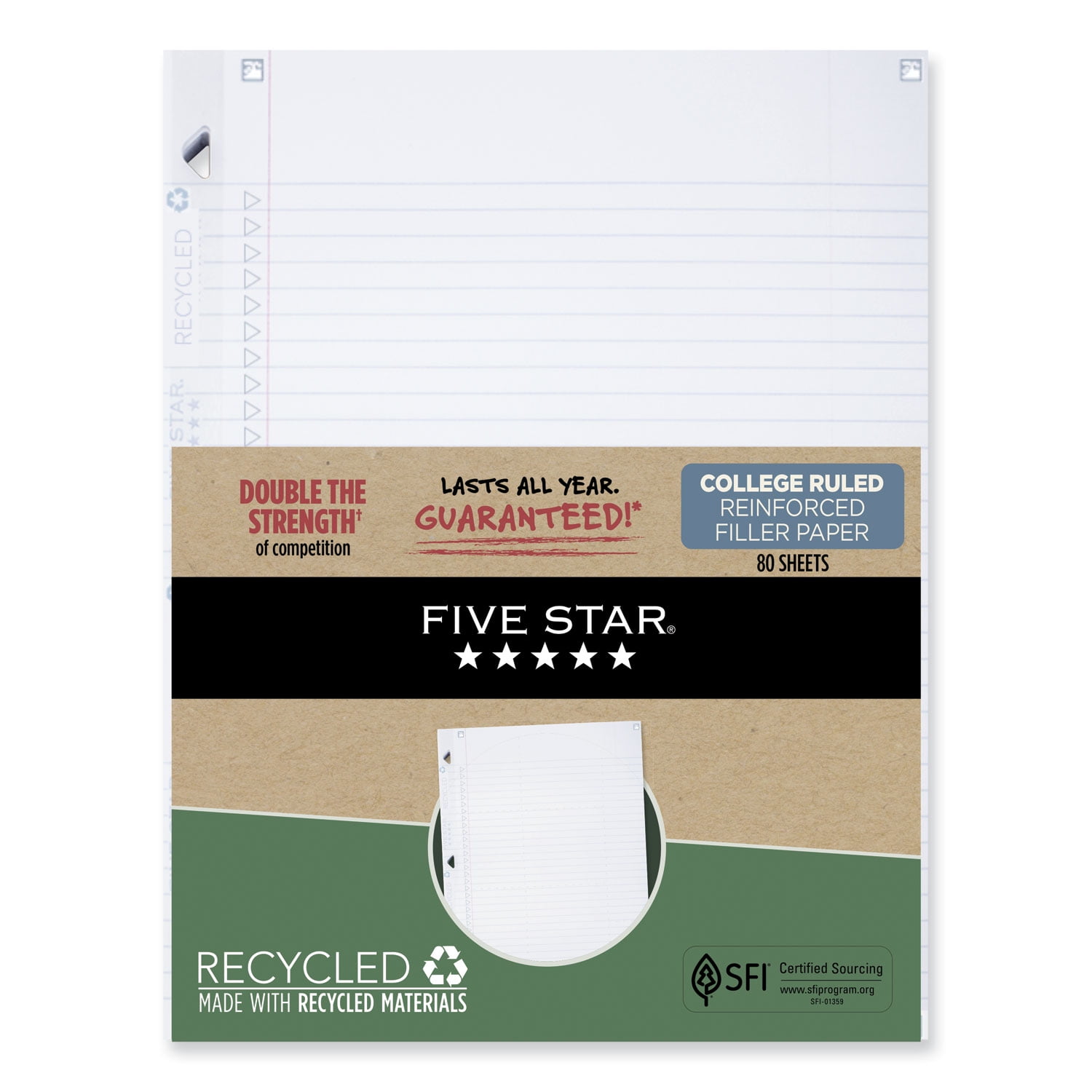 Reinforced Filler Paper Plus Study App, 3-Hole, 8.5 x 11, College Rule ...