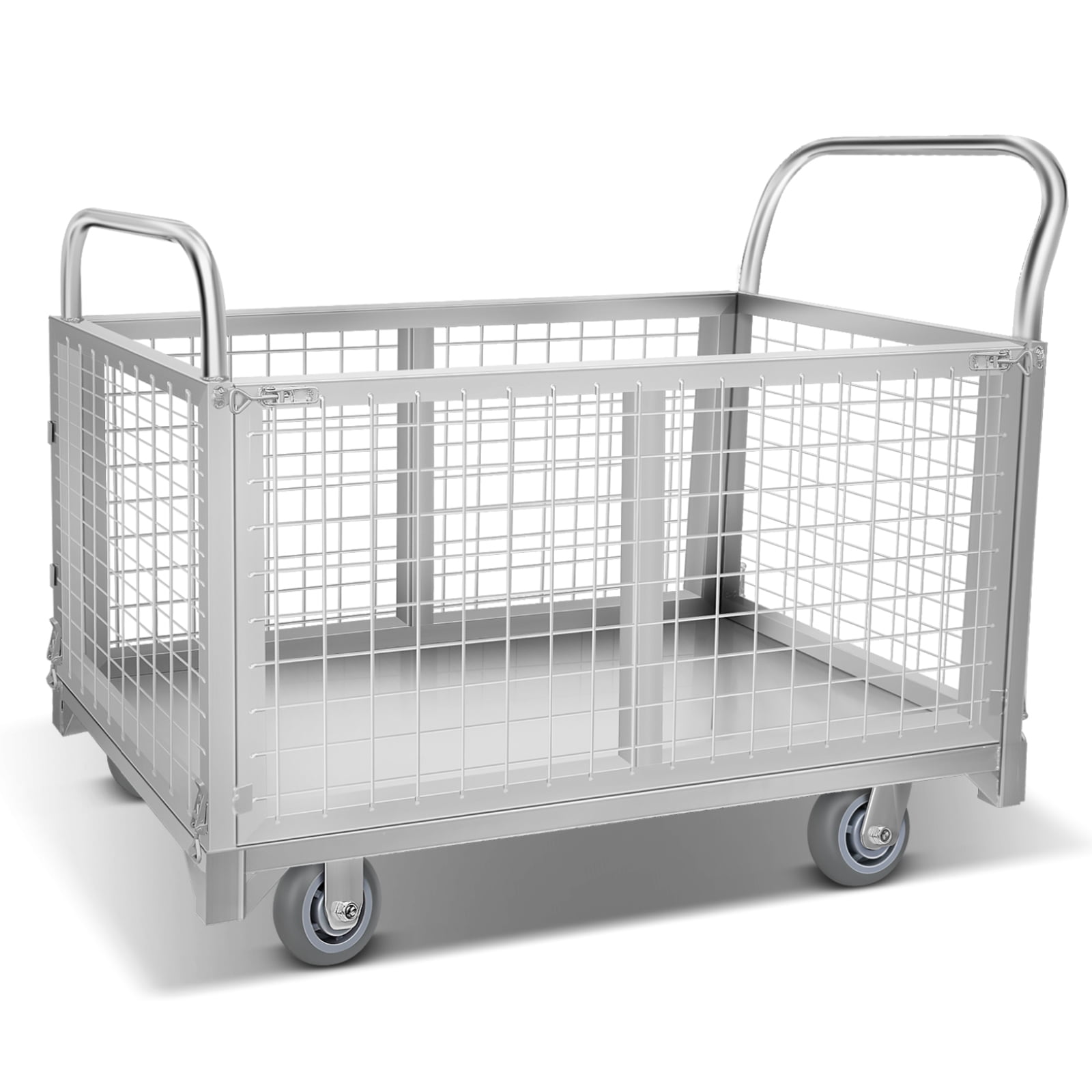 Reinforced Frame Push Platform Truck Cart with Cage, 40.1" L X 23.2" W X 19.6" H, 2200 LBS Load ...
