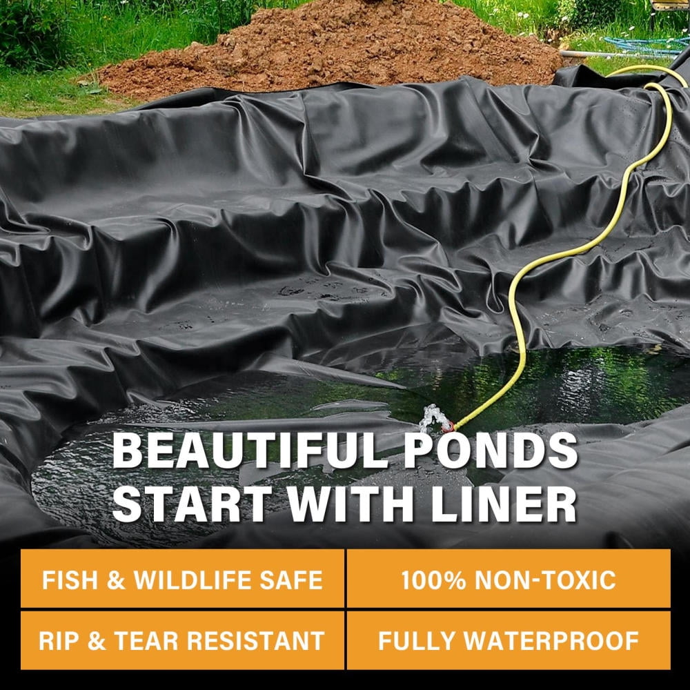 Reinforced HDPE Pond Liner 40x40ft, 5-Layer Leak-Proof Design for Koi ...