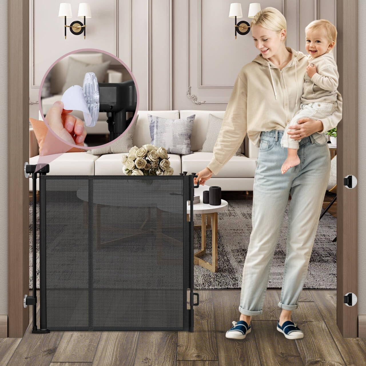 Reinforced Retractable Dog Gate for Stairs ATT1No Drilling, Punch Free ...