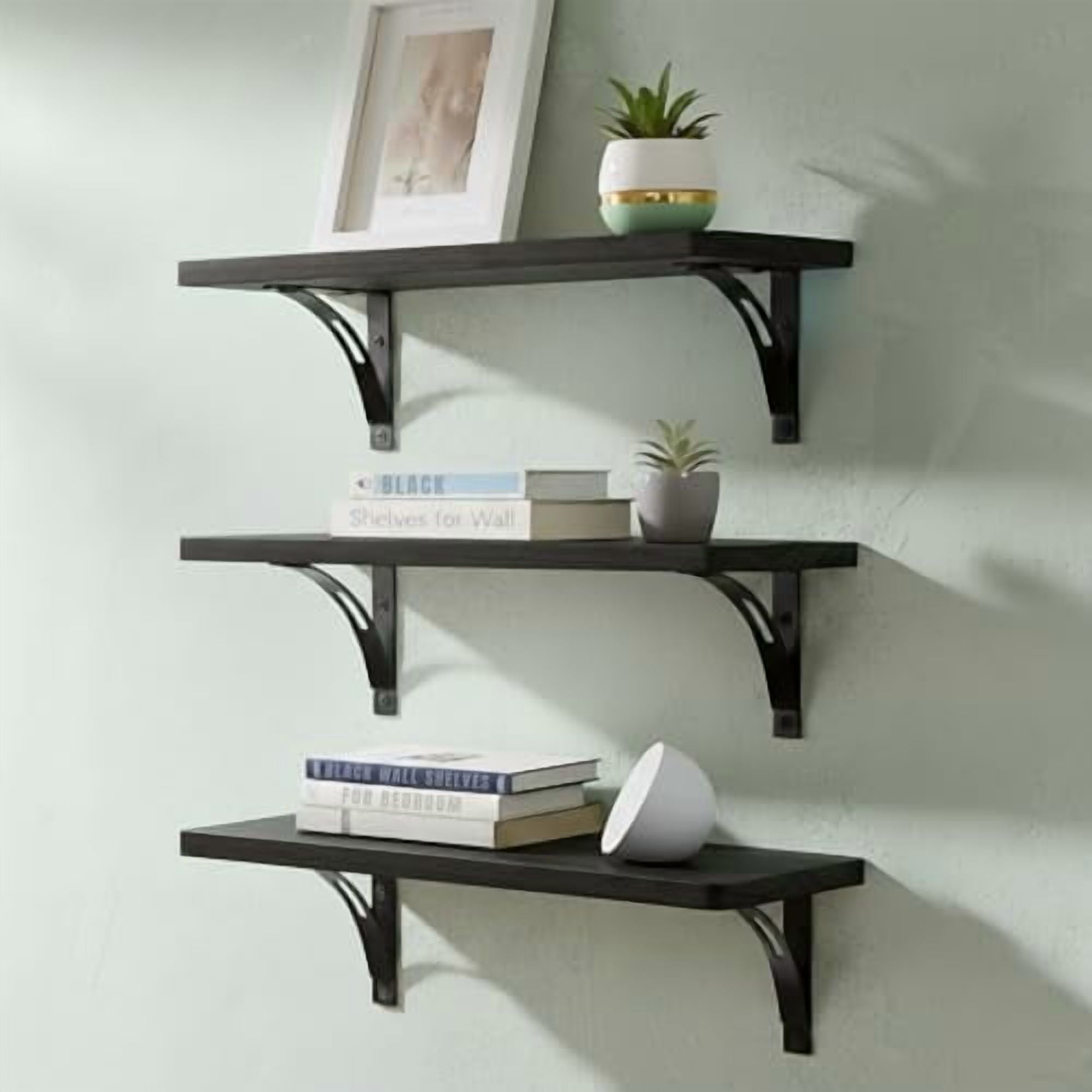 Reinforced Steel Bracket Black Wall Shelves for Bedroom - Easy to ...