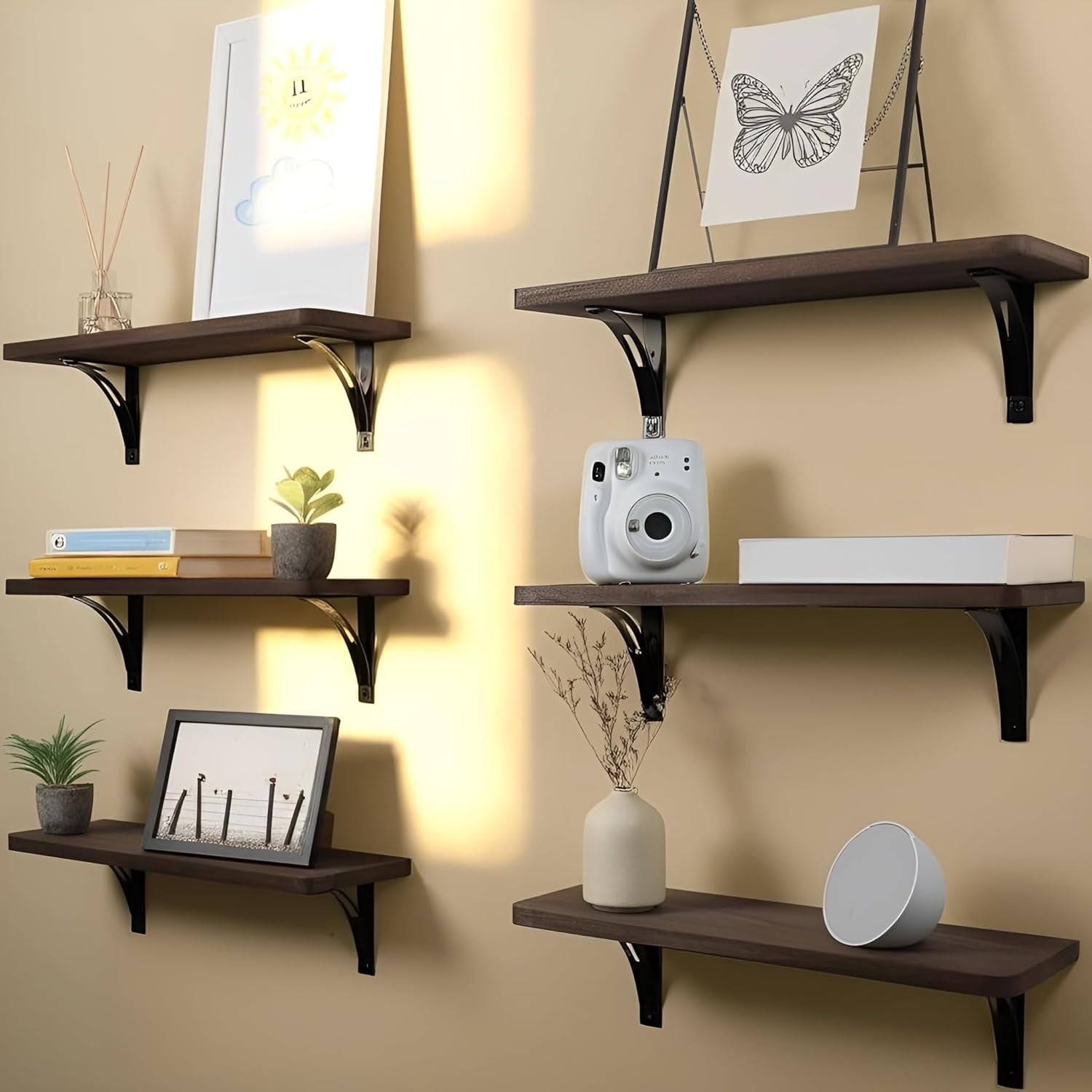 Reinforced Steel Bracket Dark Brown Shelves for Wall - Easy to Install ...