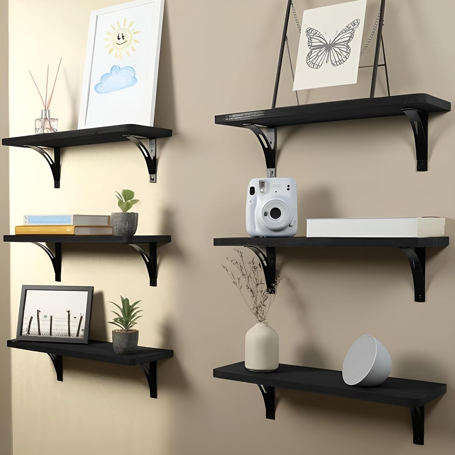 Reinforced Steel Bracket Hanging Shelves for Wall Black - Easy to ...