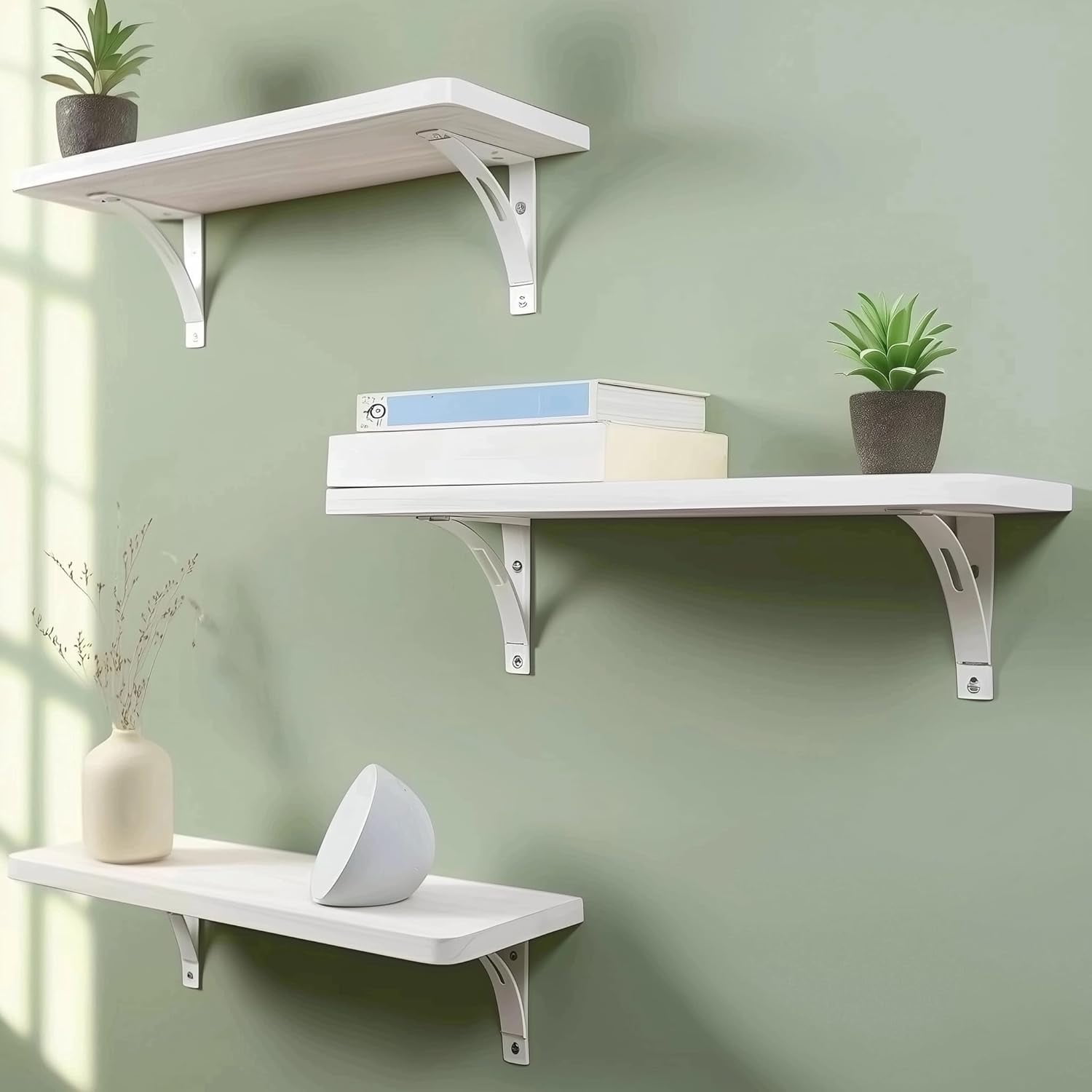 Reinforced Steel Bracket White Shelves for Wall - Easy to Install ...