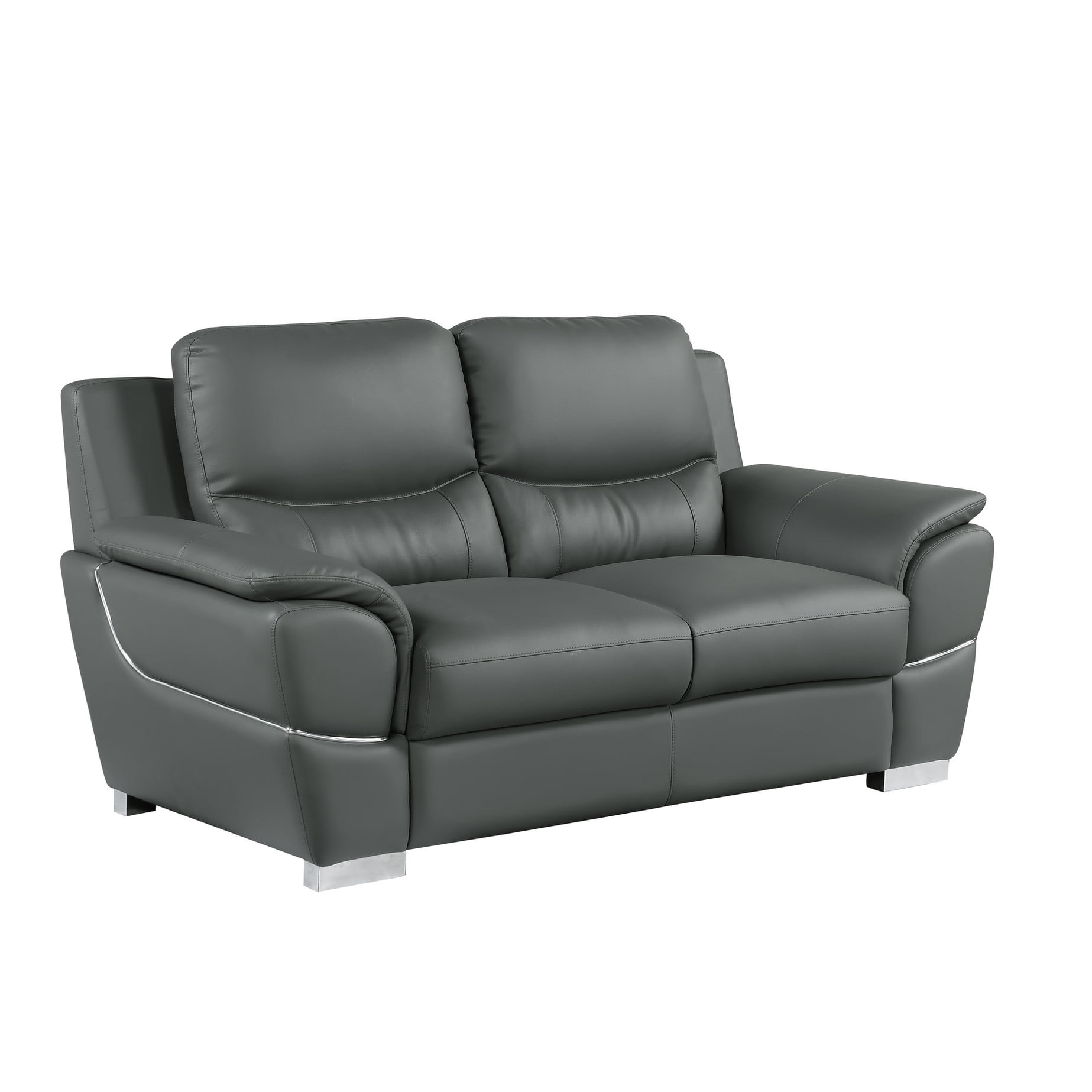 Reinforced corner blocks, chrome legs, leather loveseat - A charming ...
