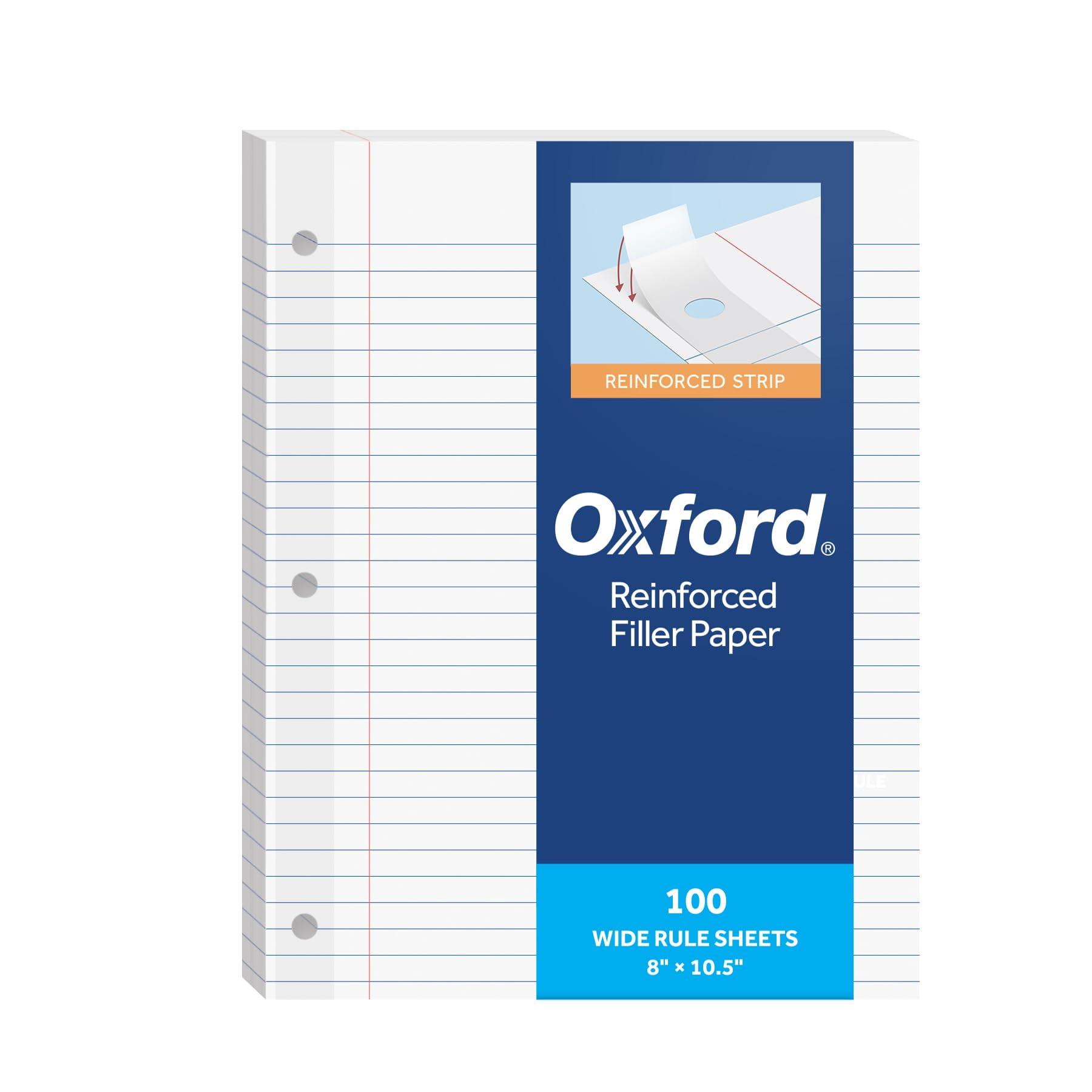Reinforced loose leaf paper, 100 sheets wide ruled, 8 x 10.5 inch lined ...