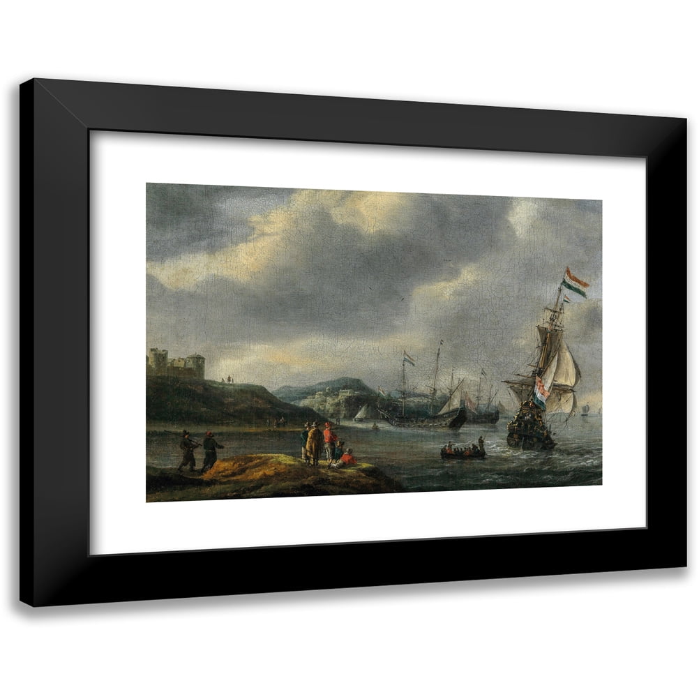 Reinier Nooms 24x18 Black Modern Framed Museum Art Print Titled - Ships ...