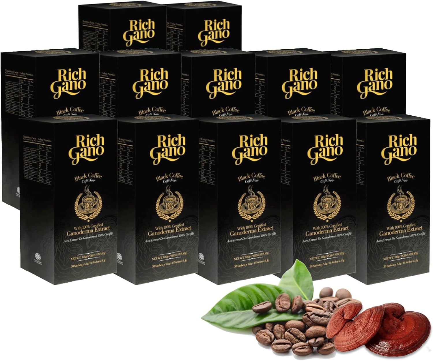 Reishi Mushroom Coffee – (12 Boxes of 30 Sachets) Black Coffee with ...