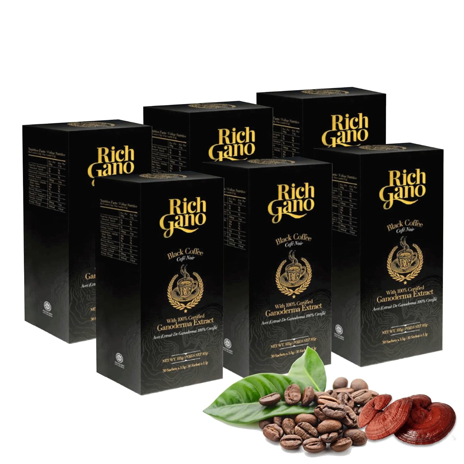 Reishi Mushroom Coffee – (6 Boxes of 30 Sachets) Black Coffee with ...