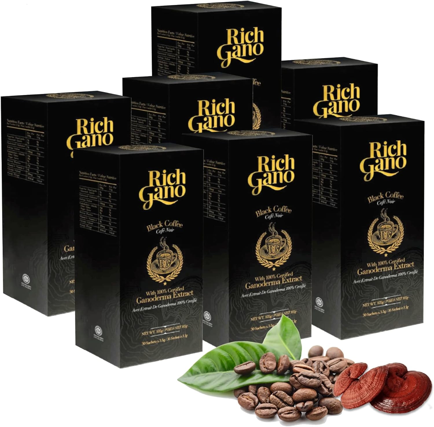 Reishi Mushroom Coffee – (7 Boxes of 30 Sachets) Black Coffee with ...