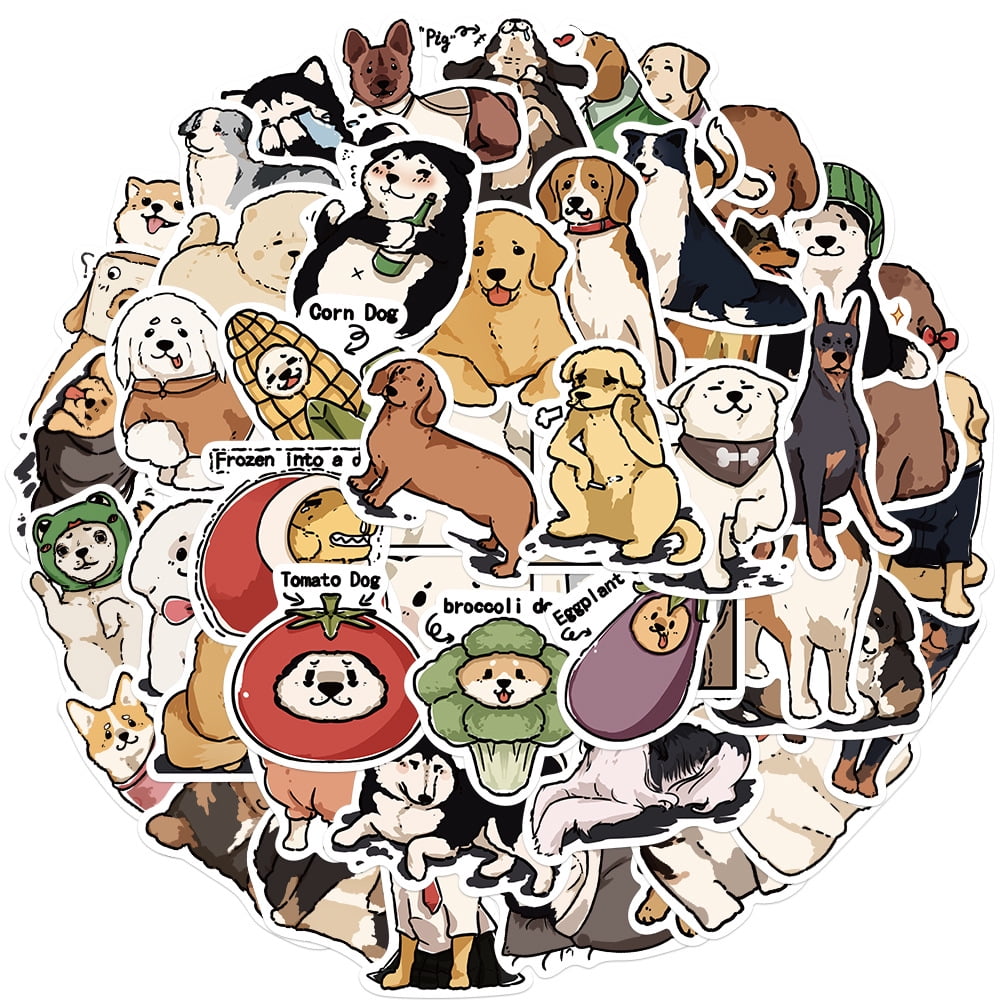 Reitu 50pcs Cute Animal Dogs Hand-Drawn Stickers for Laptop Scrapbook ...