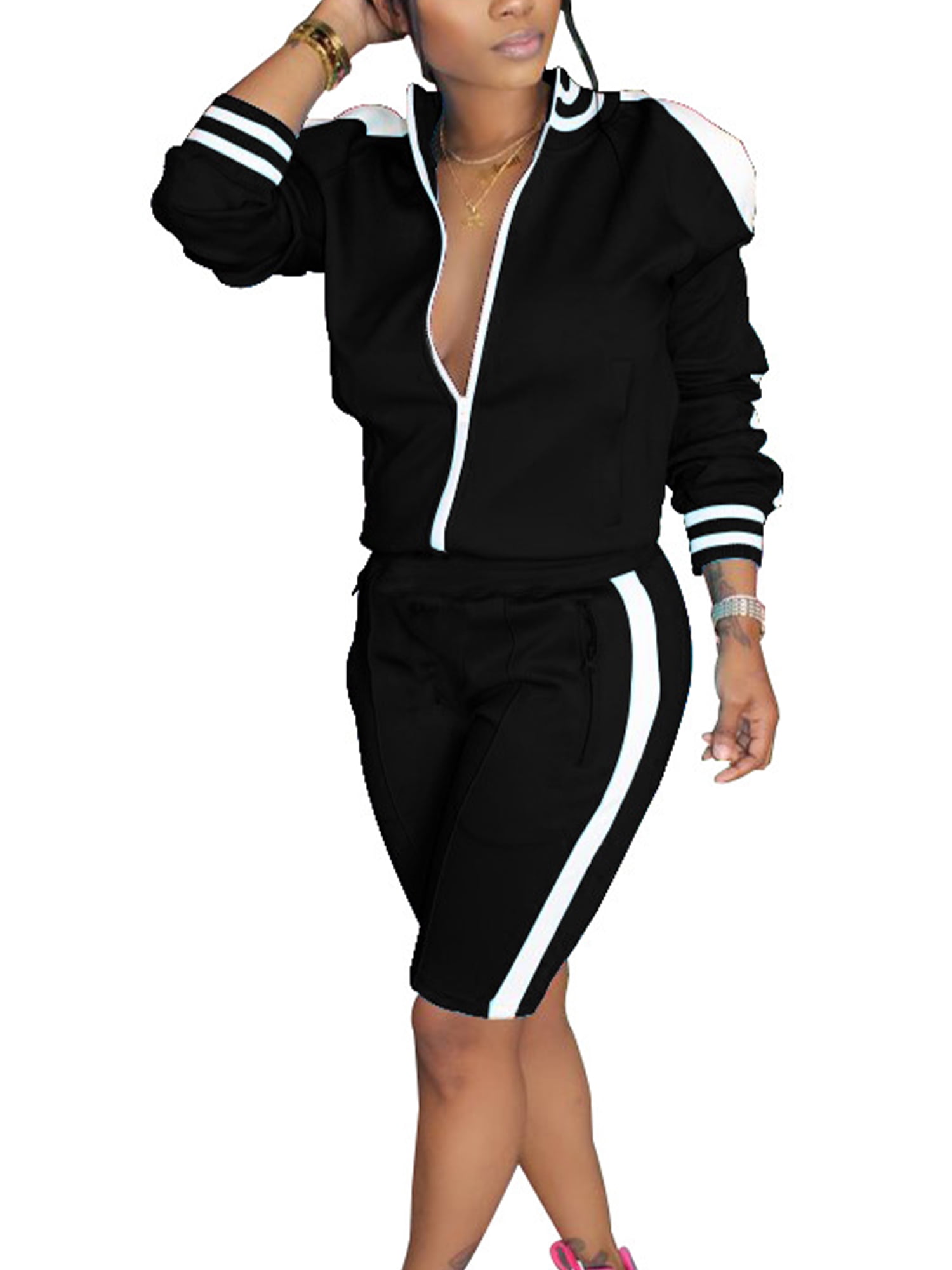 Rejlun Ladies Sweatsuits Cold Shoulder Jogger Set Long Sleeve Two Piece ...