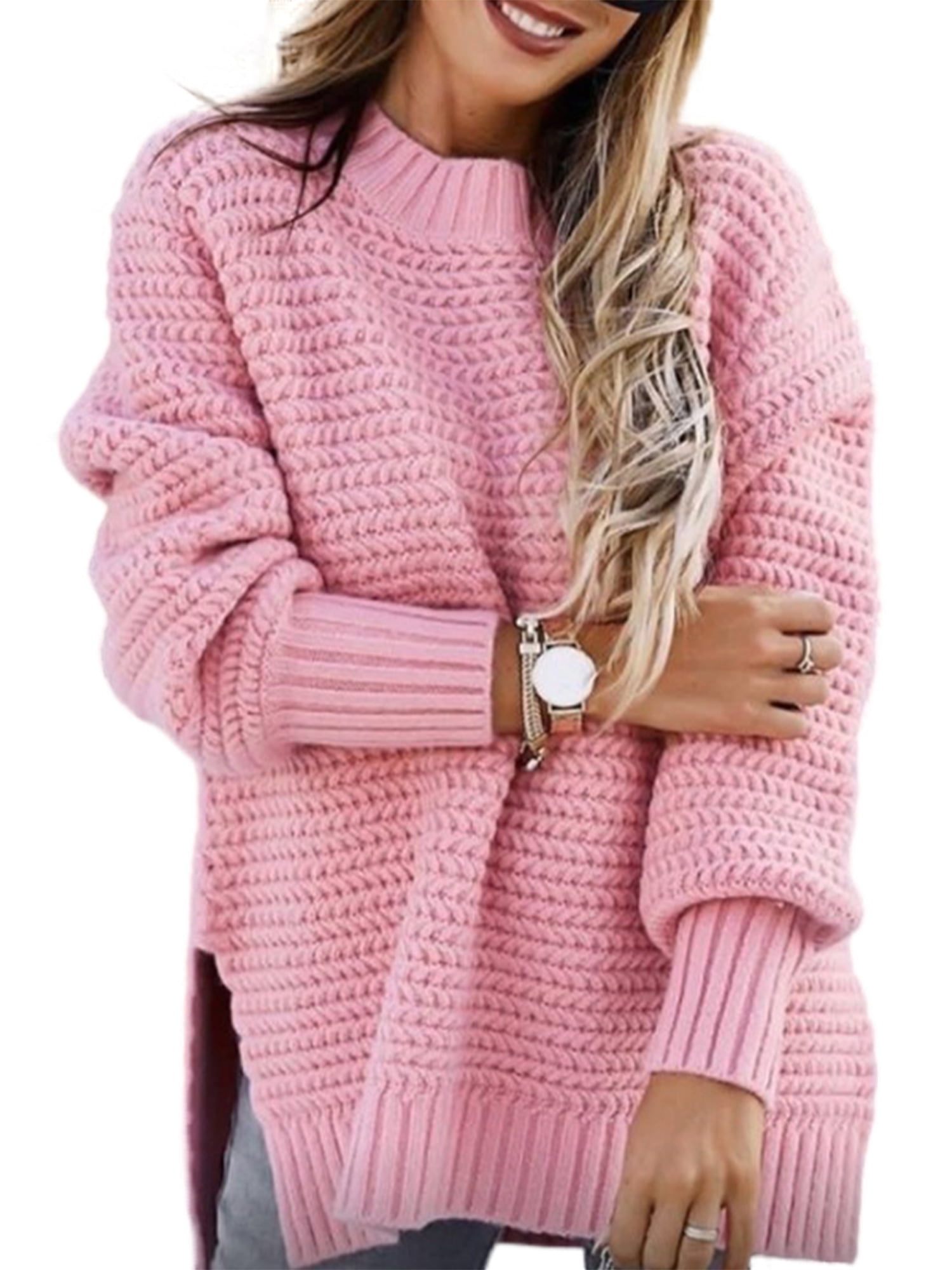 Sexy Dance Women Chunky Side Slit Knitted Jumper Tops Cozy Thicken ...
