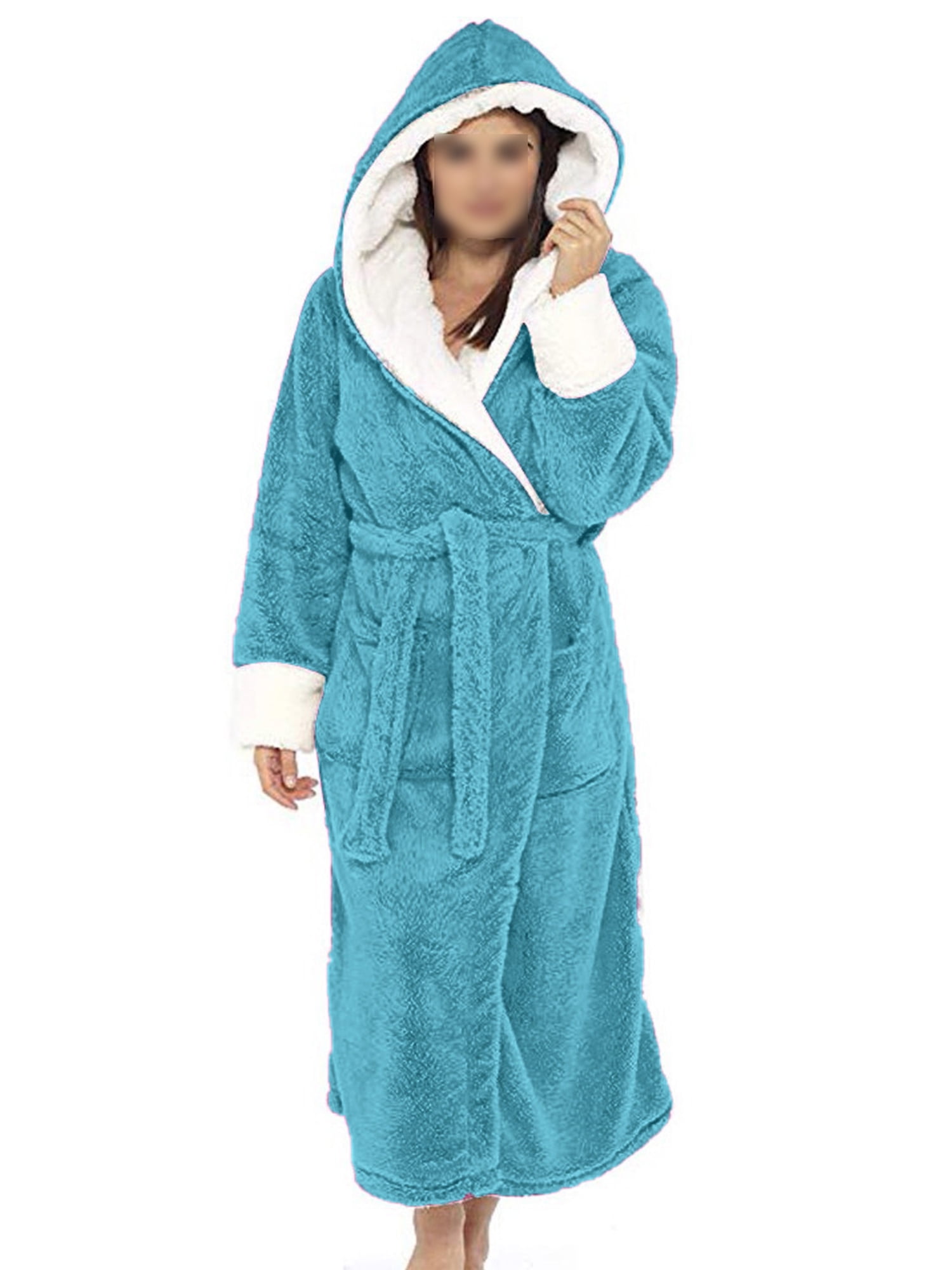 Rejlun Women Sherpa Robes Solid Color Fuzzy Plush Bathrobe Long Sleeve ...
