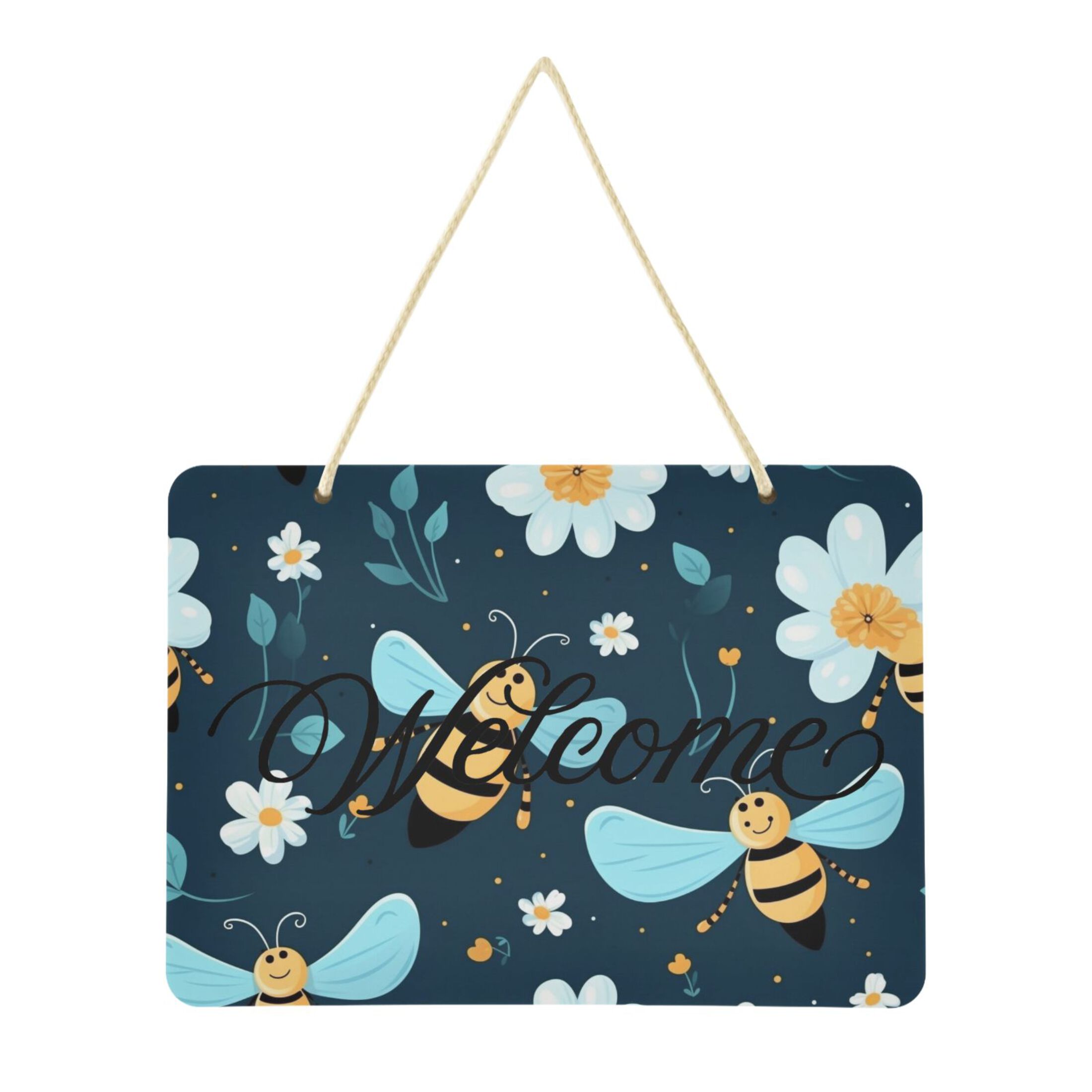 Rejoice Bee with Flower Welcome Sign Front Door PVC 14x10 inch Hanger ...