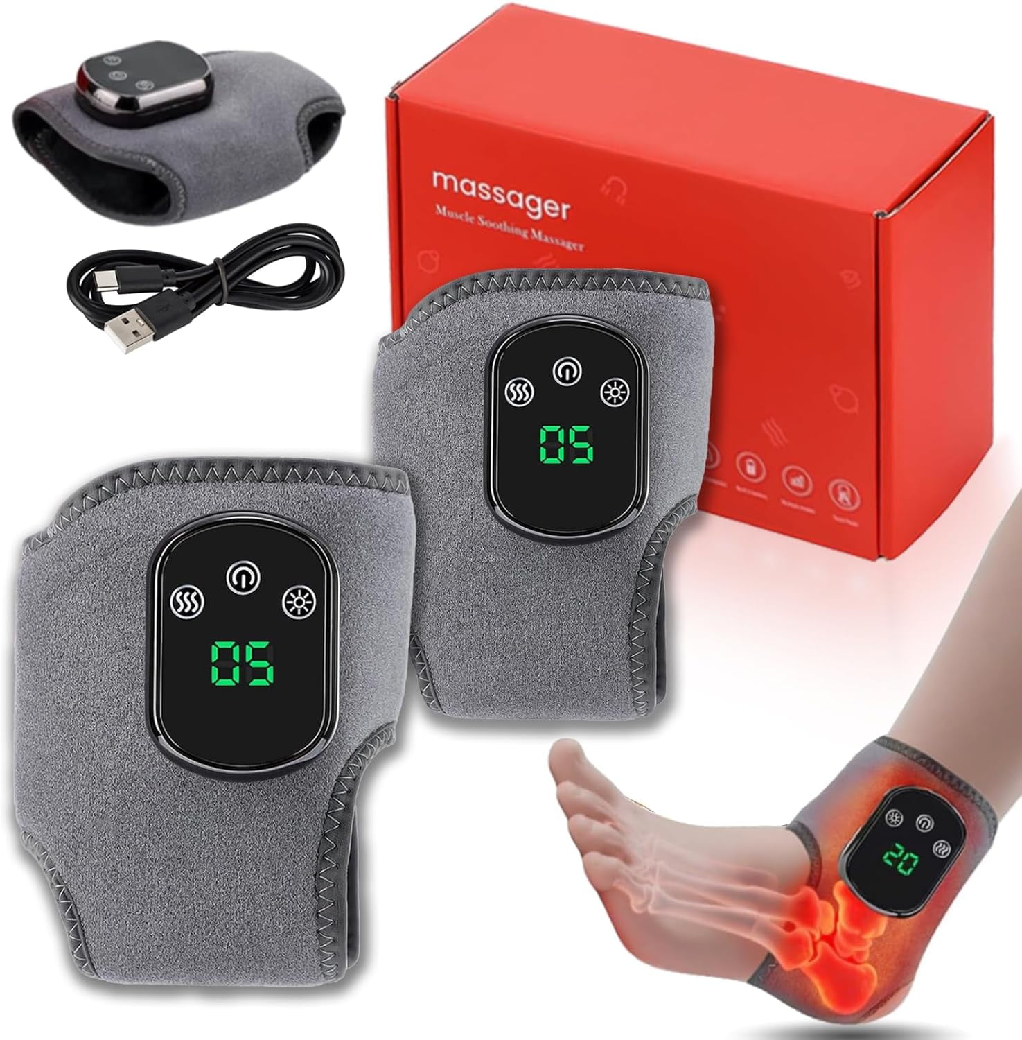 Rejuvacare Foot Massager, 3-in-1 Heated Wrap with 3 Vibration Modes & 5 ...