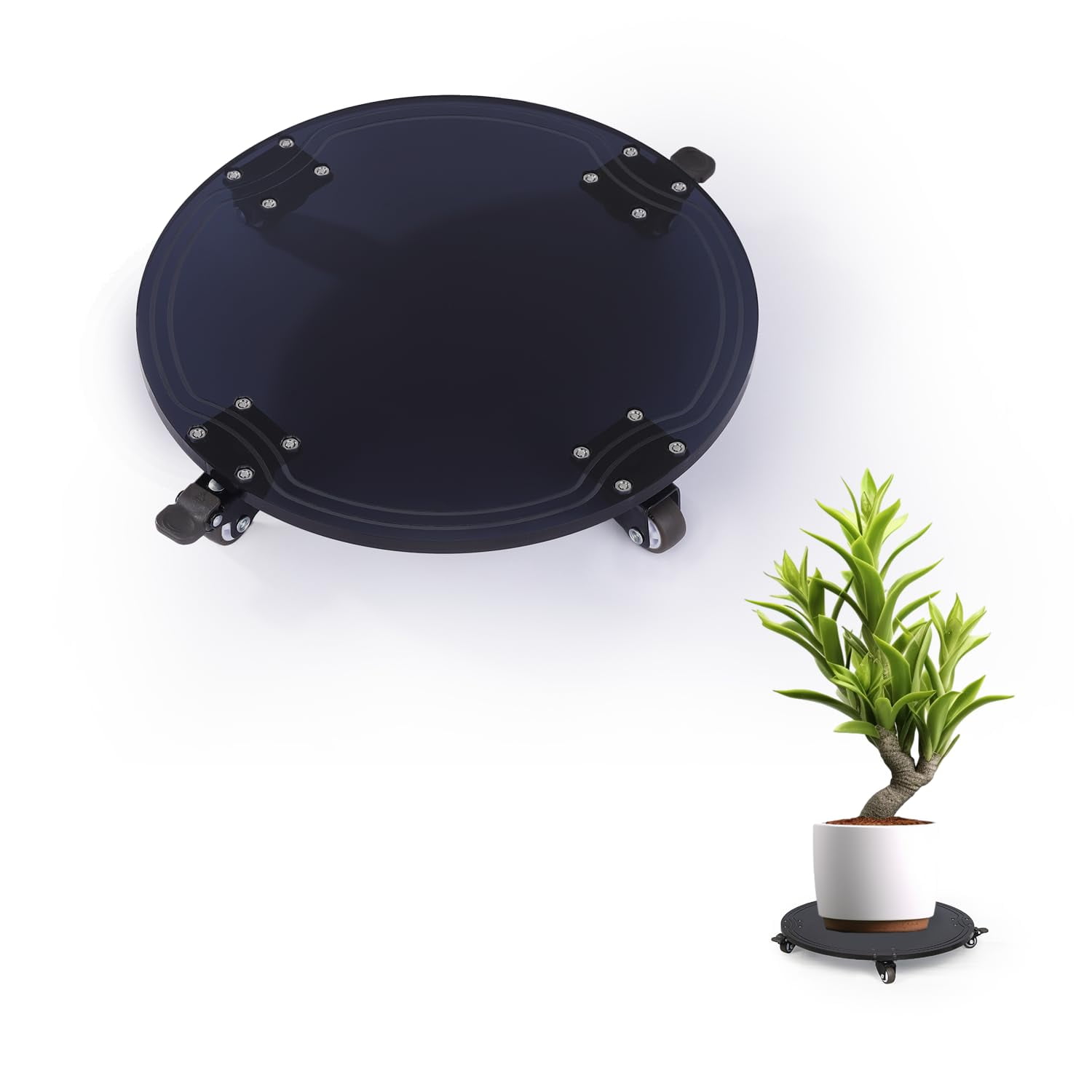 Rekerown 10" Round Shape Black Color Heavy Duty Plant Stand with Wheels ...