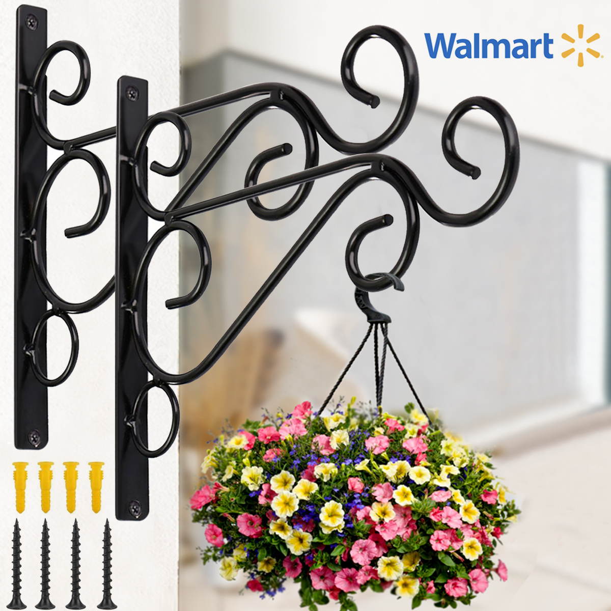 Flower Pot Holder Hanging Basket Bracket Hooks Wall Mounted Iron Pot ...