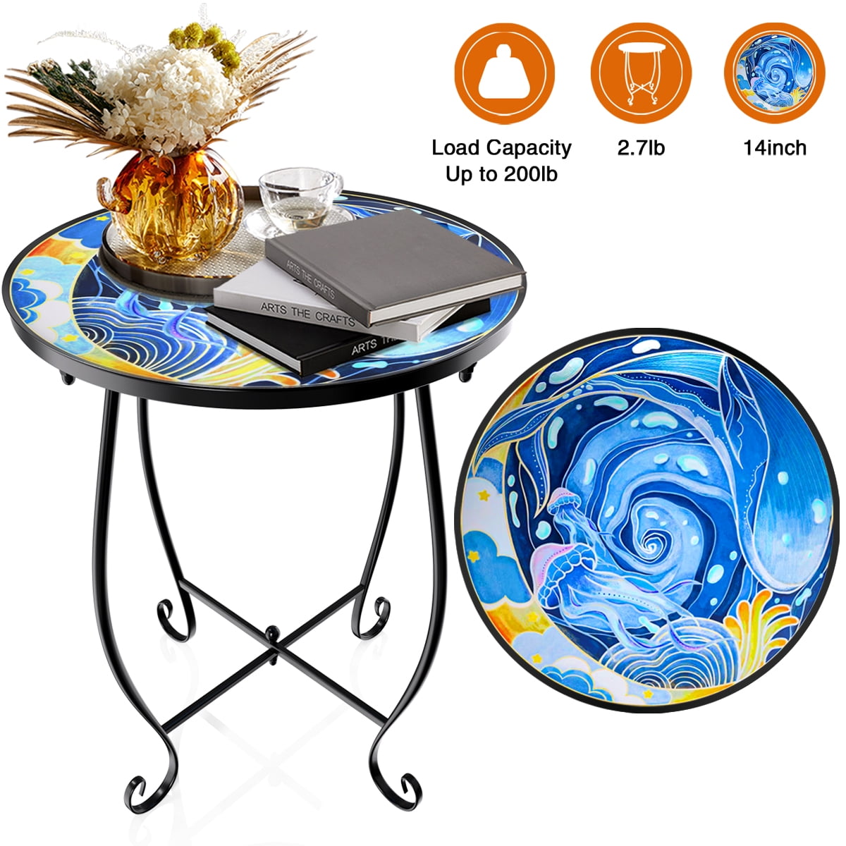 Rekopi Outdoor Mosaic Side Table, 17 Inch High Small Patio Outdoor ...