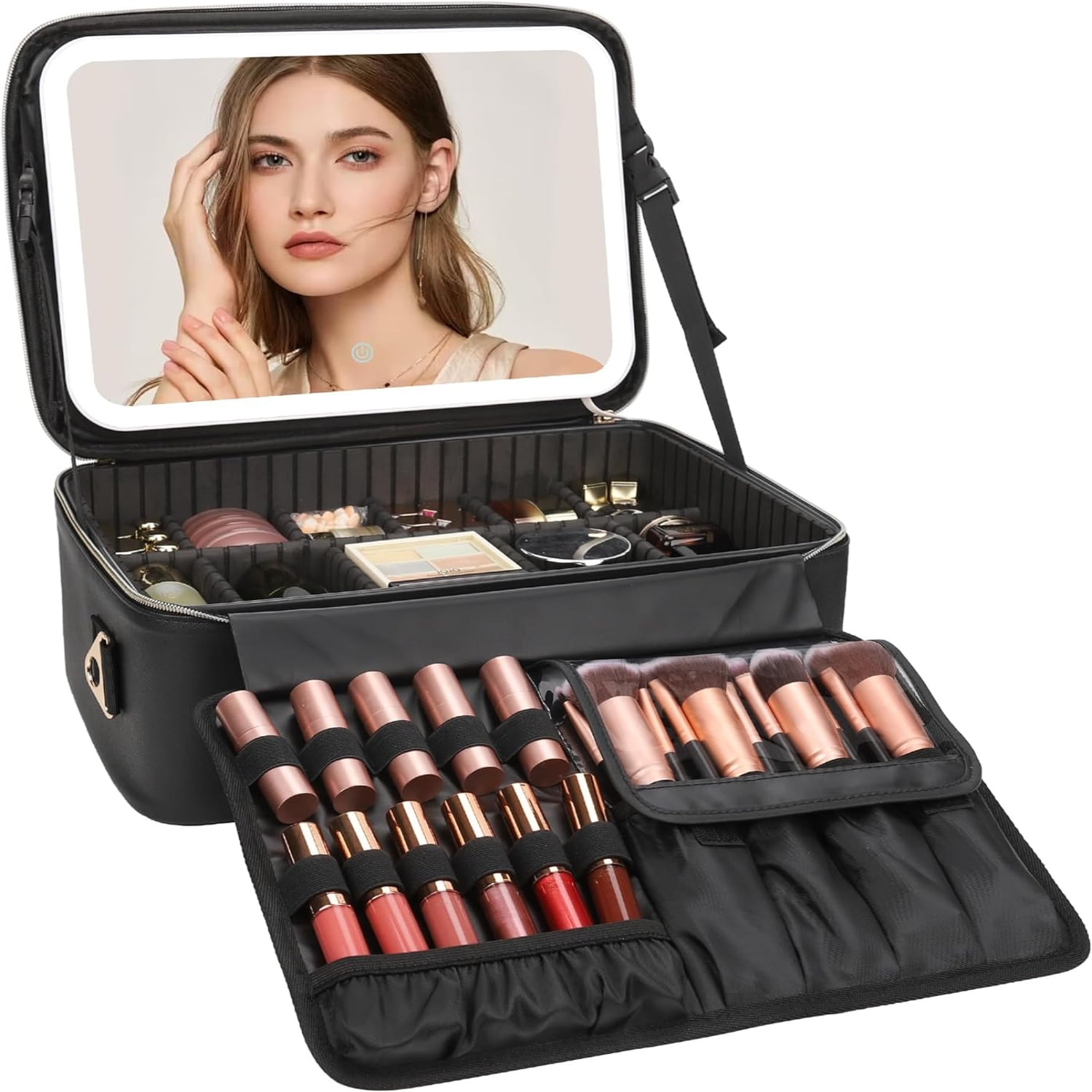 Relavel Makeup Bag with LED Mirror 15 inches Large Makeup Case with ...