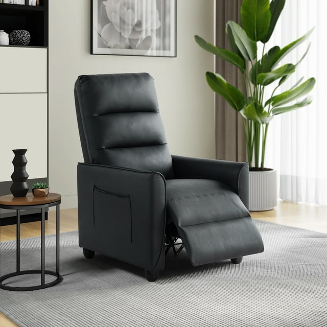 Relax A Lounger Morgan Modern Pushback Recliner, Black Faux Leather ...