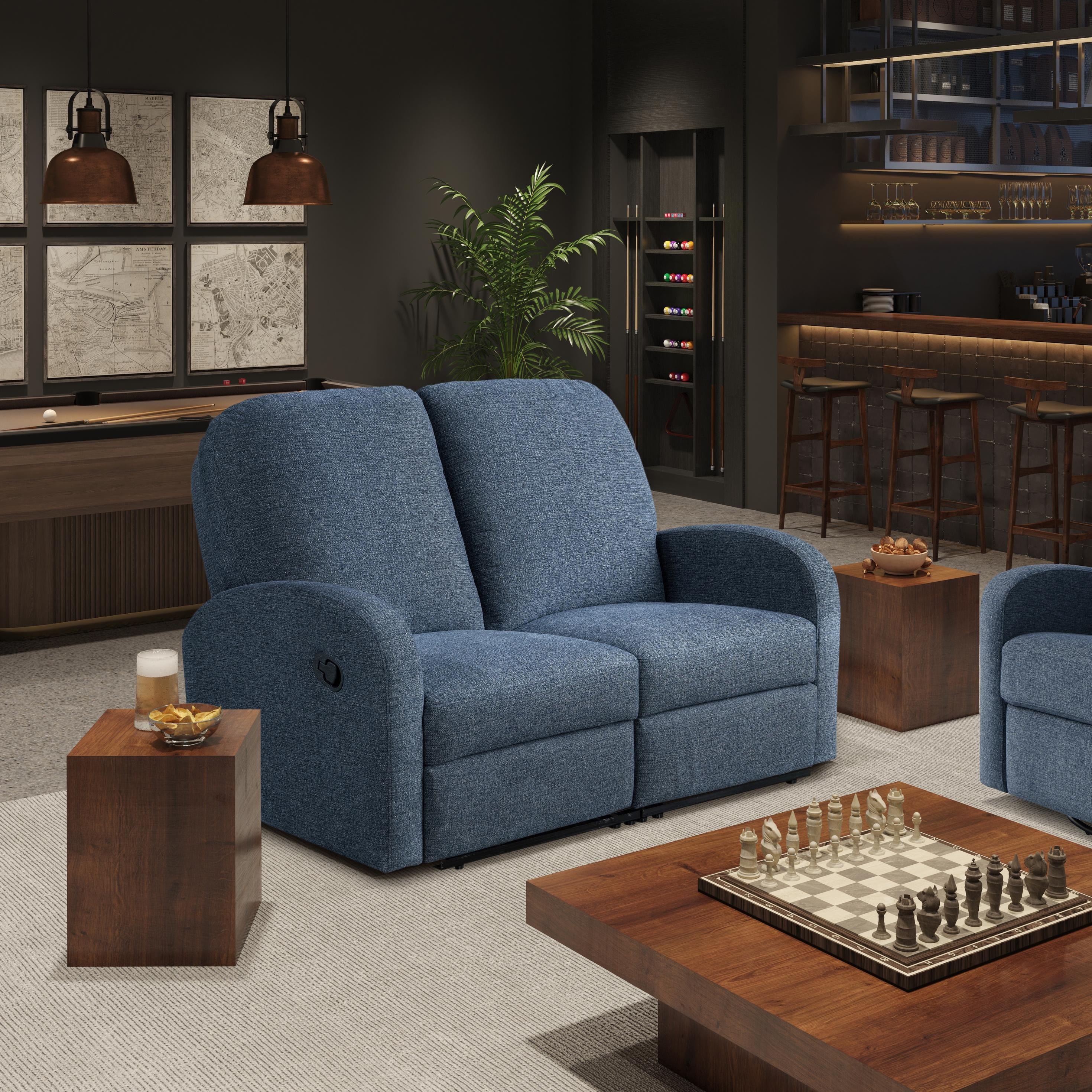 Relax-A-Lounger Panama Modern Reclining Loveseat, Blue Woven Fabric ...