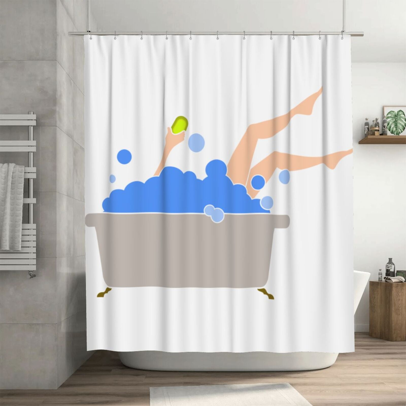 Relax Beauty Bathtub Pattern Shower Curtain, Bathing Foam Soap ...