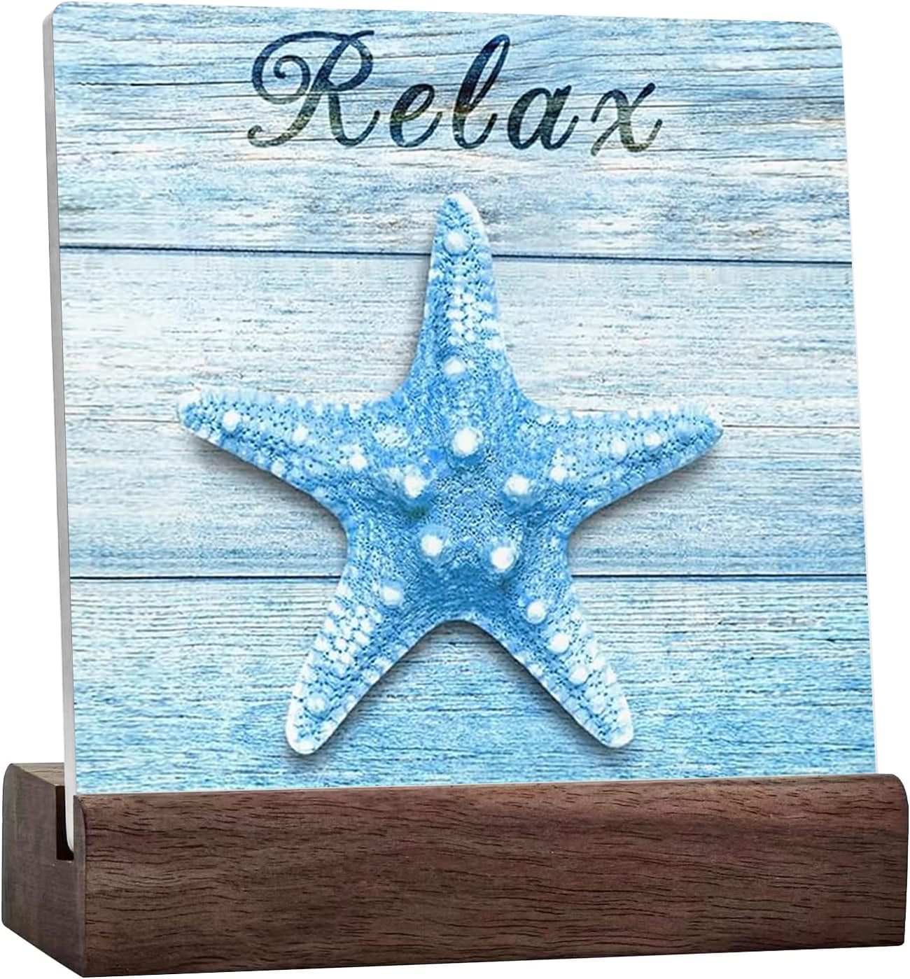 Relax Sign, Beach Signs Decor, Rustic Ocean Starfish Blue Ceramic Table ...