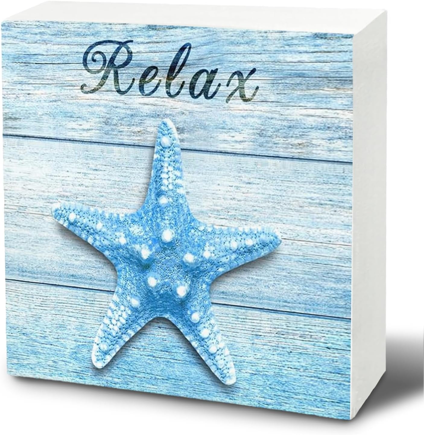 Relax Sign,Beach Signs Decor,Rustic Ocean Starfish Blue Wooden Box Sign ...