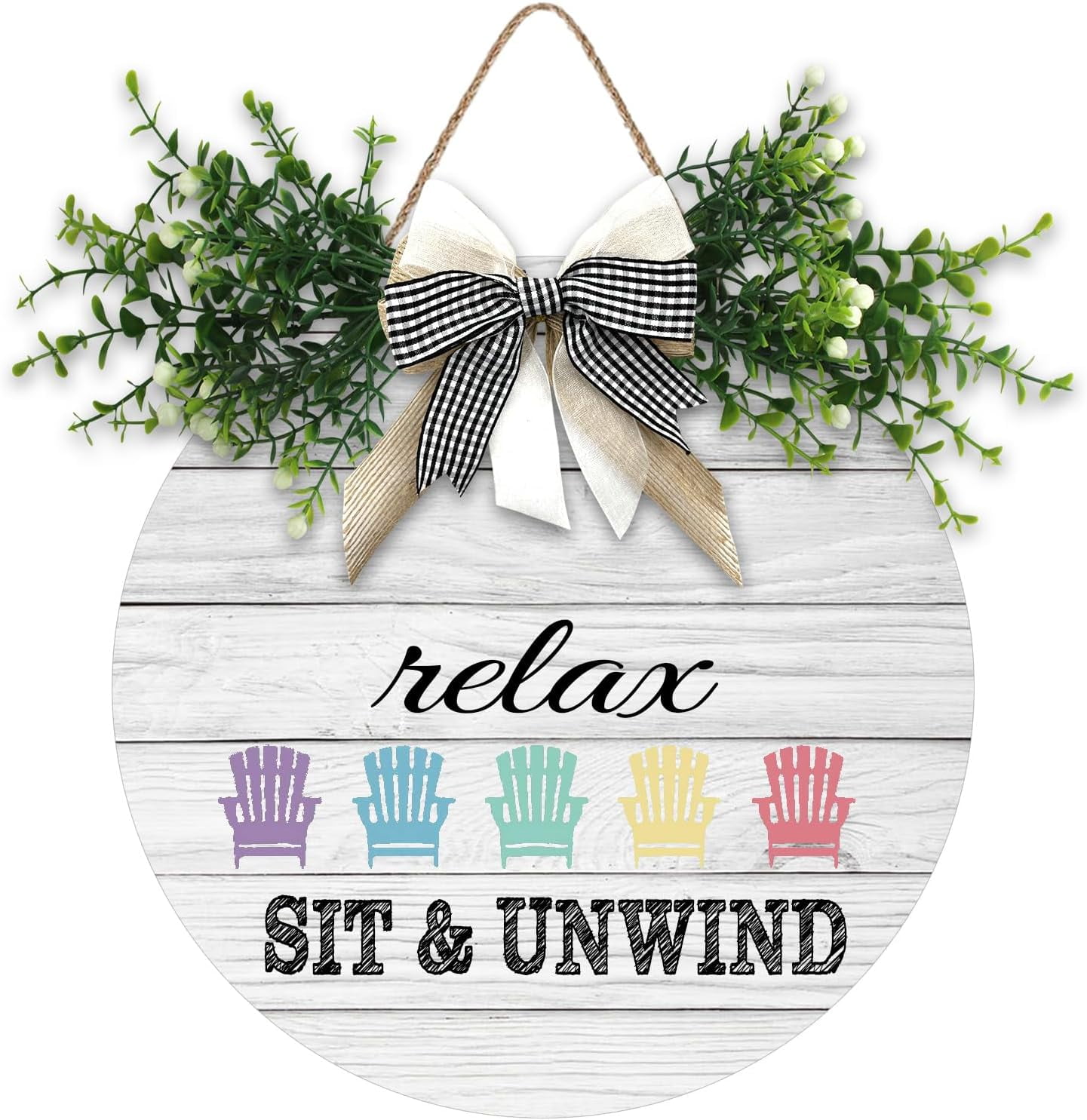 Relax Sit & Unwind Chair Sign Decor Round Wood Sign For Front Door ...