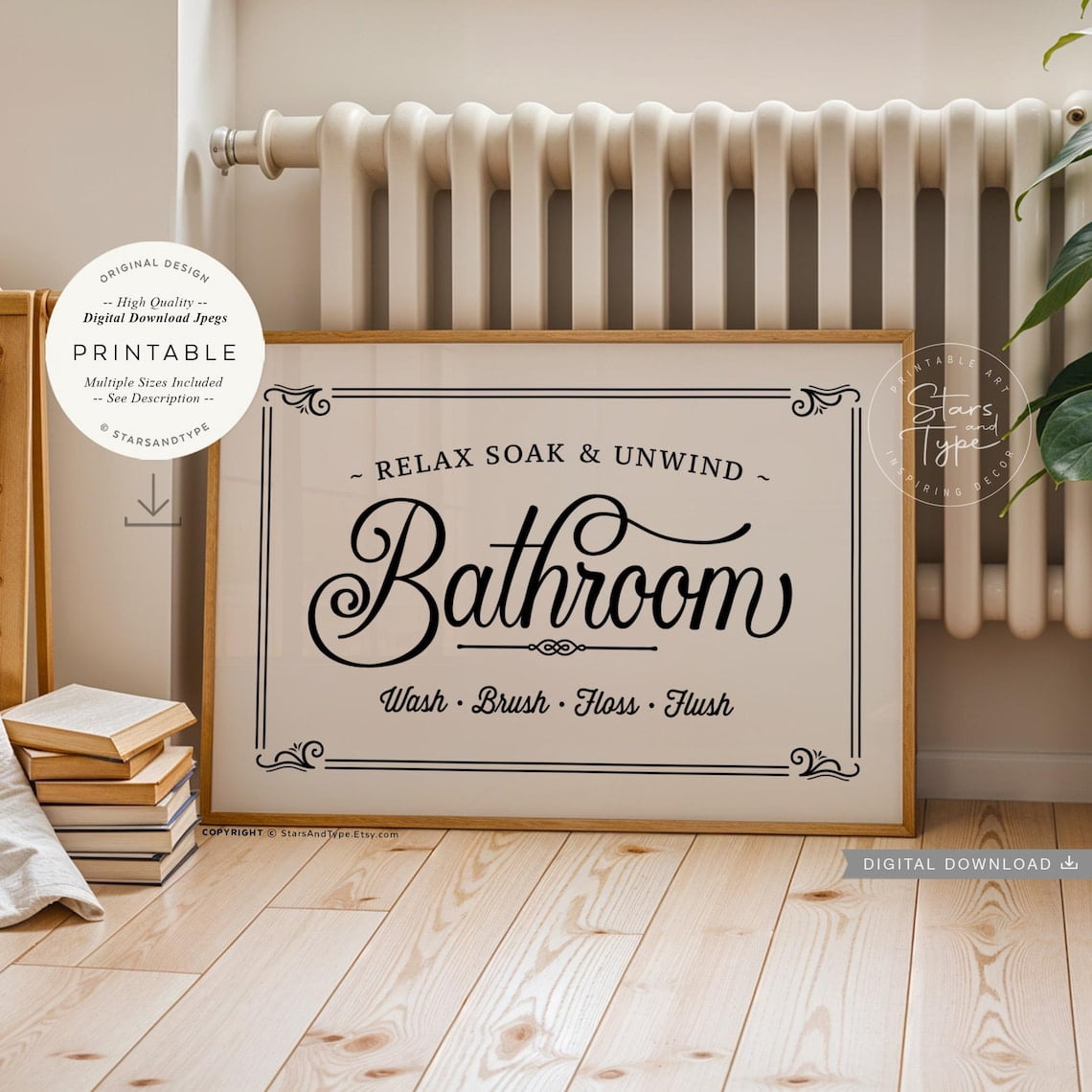 Relax Soak Unwind Farmhouse Bathroom Poster, Unframed Size 16x24 ...