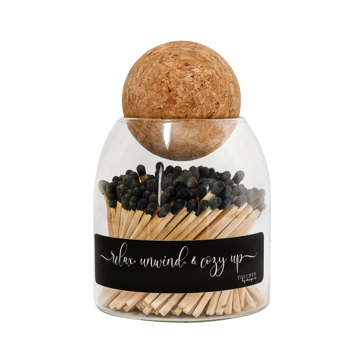 Relax Unwind & Cozy Up Glass Match Jar with Approx 135 Decorative Wood ...