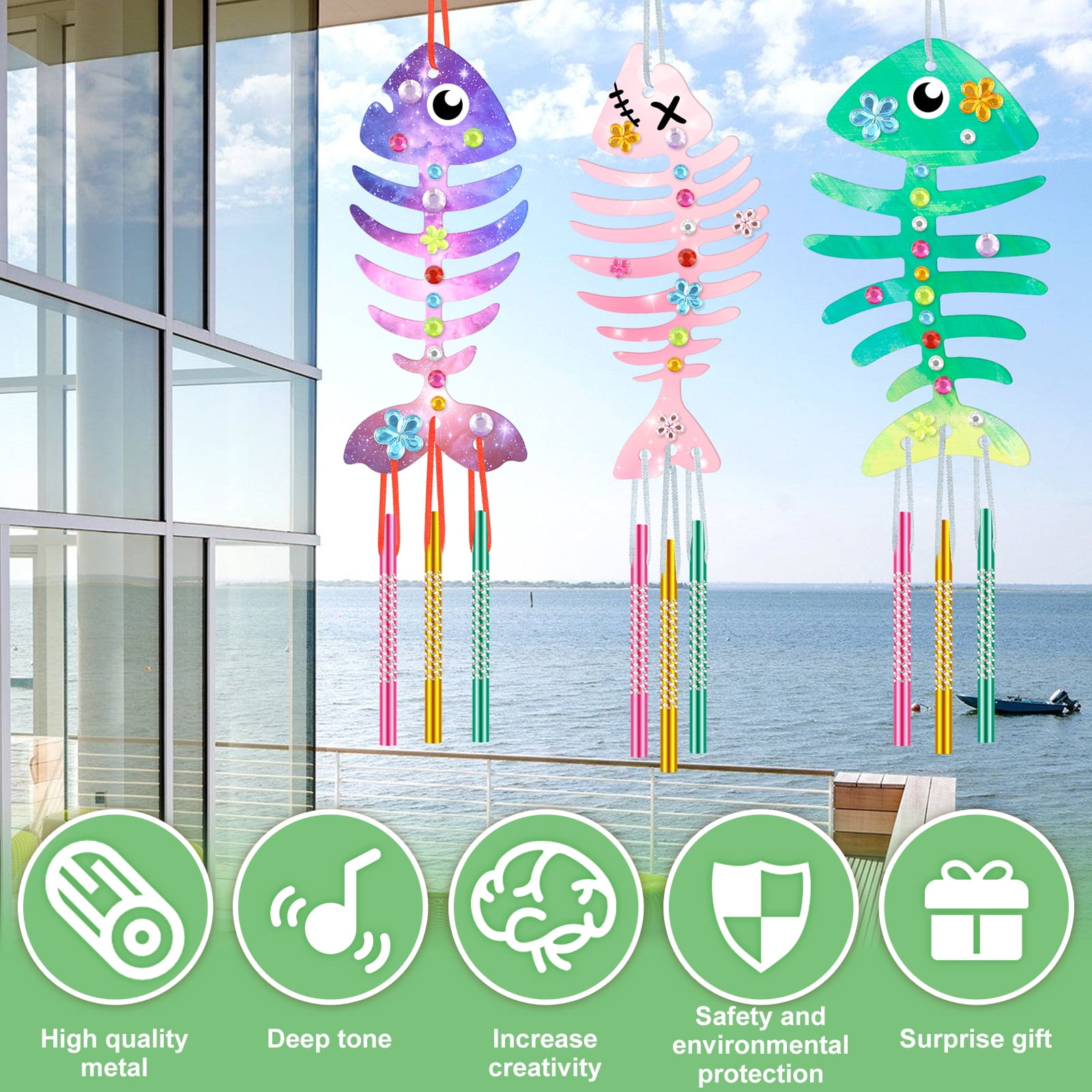 Relax love 12Pcs Fish Wind Chime Kit Wooden Fish Bone Wind Chime Crafts ...