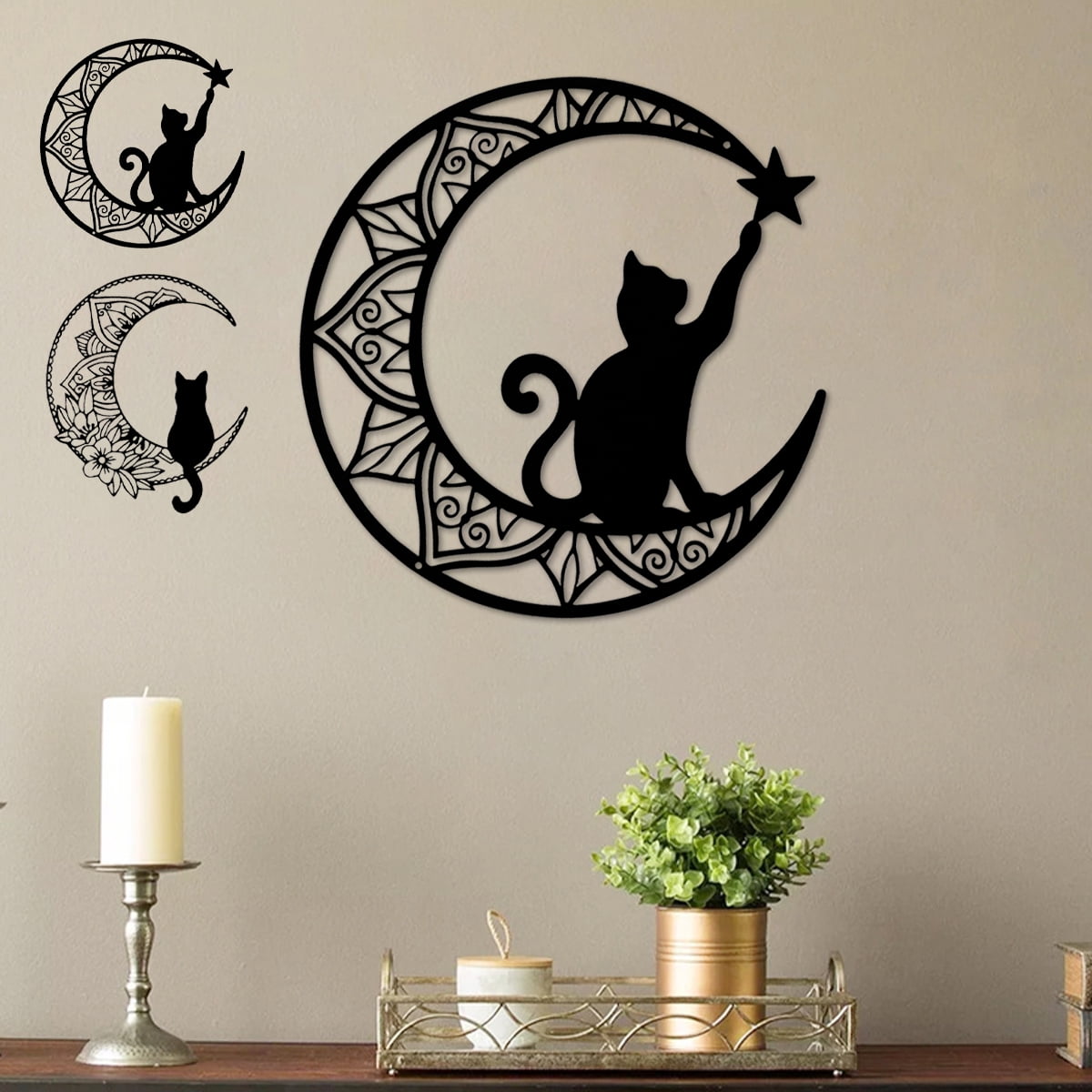Relax love Black Cat And Moon Wall Art Durable Metal Moon Phase Wall ...