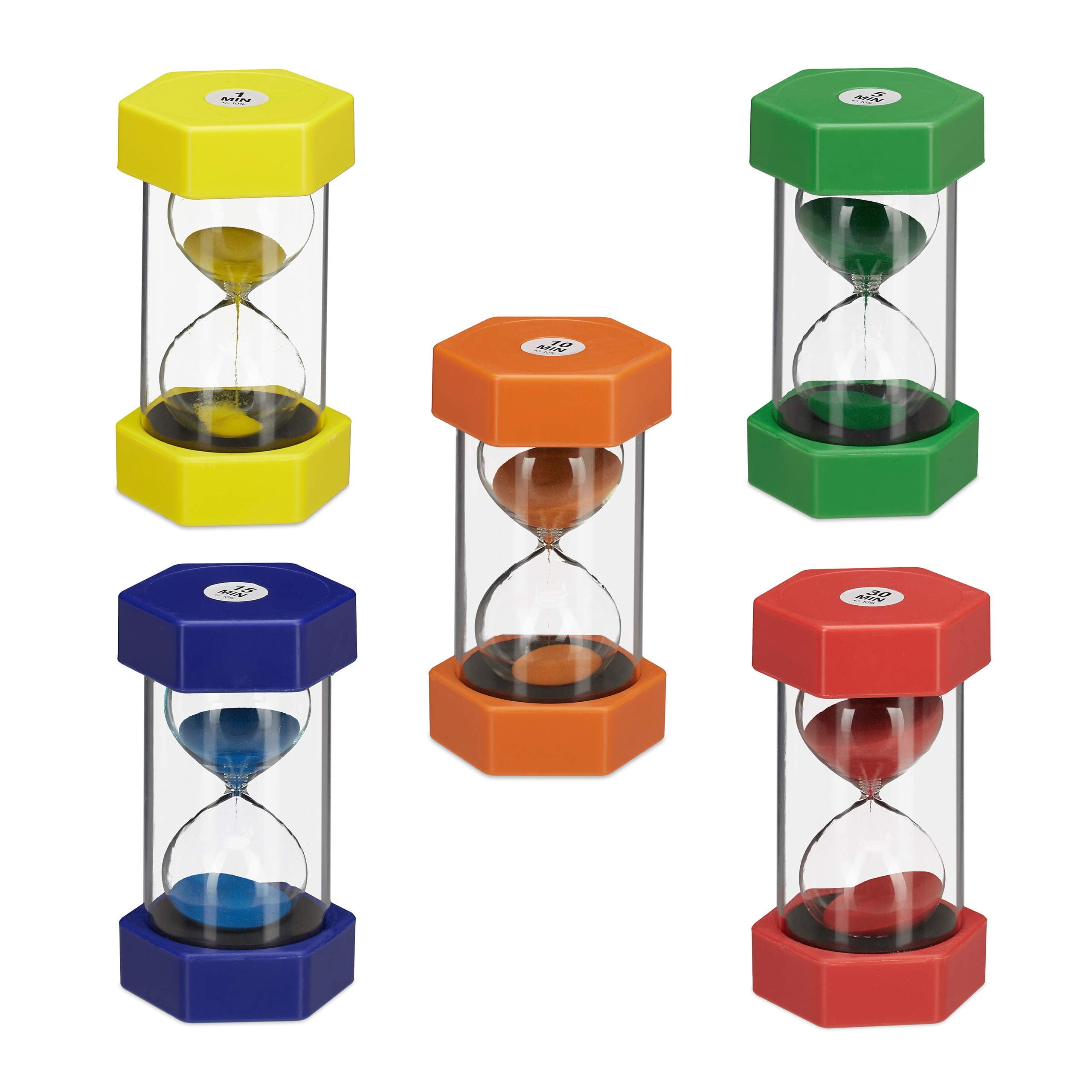 Relaxdays XXL Set of 5 Hourglasses, Sandglass for Children,1/5/10/15/30 ...